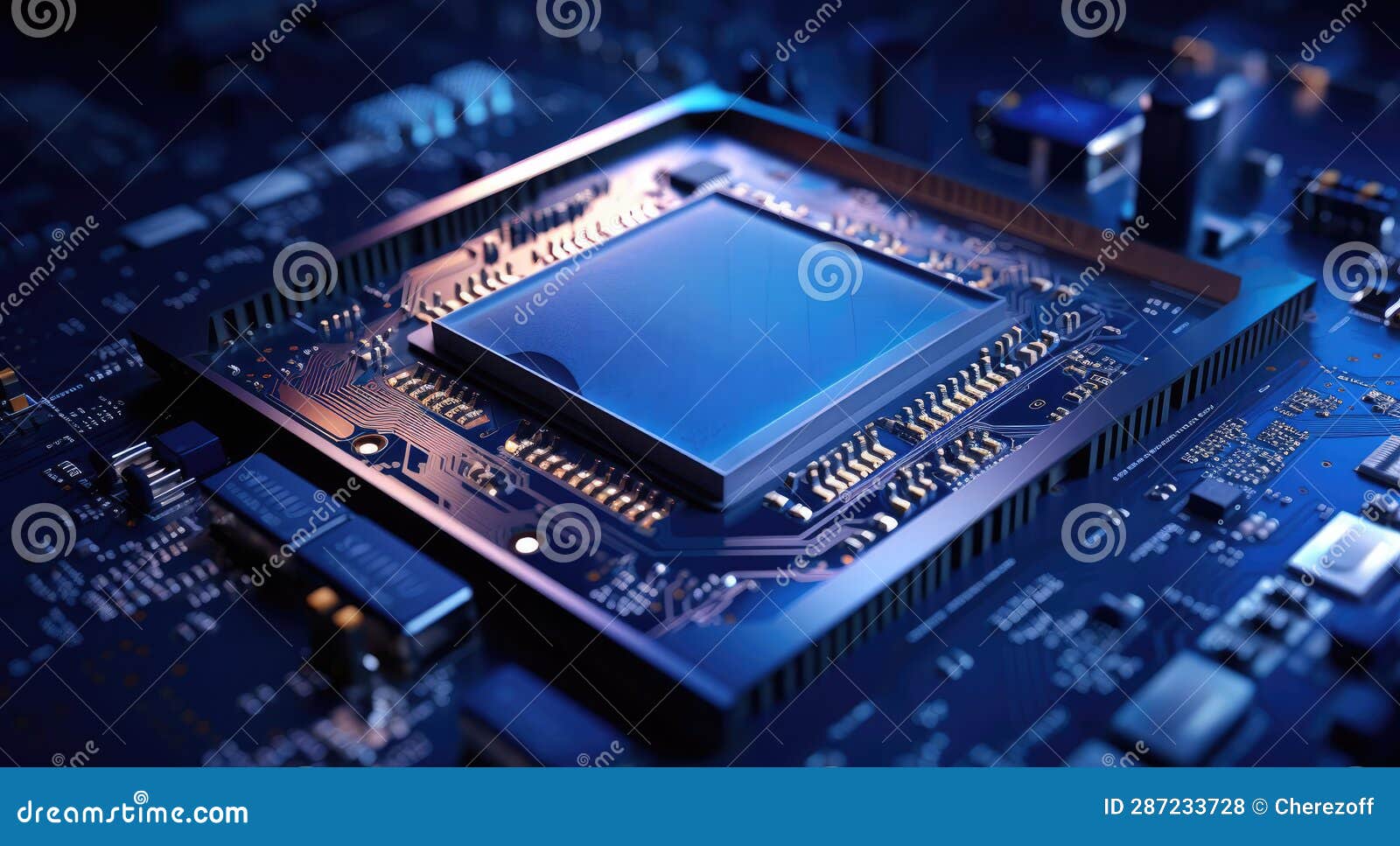 On-board Processor with Luminous Elements Stock Photo - Image of board ...