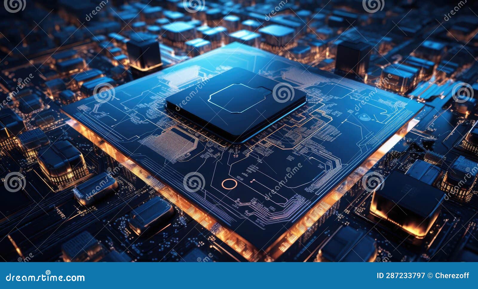 On-board Processor with Luminous Elements Stock Illustration ...