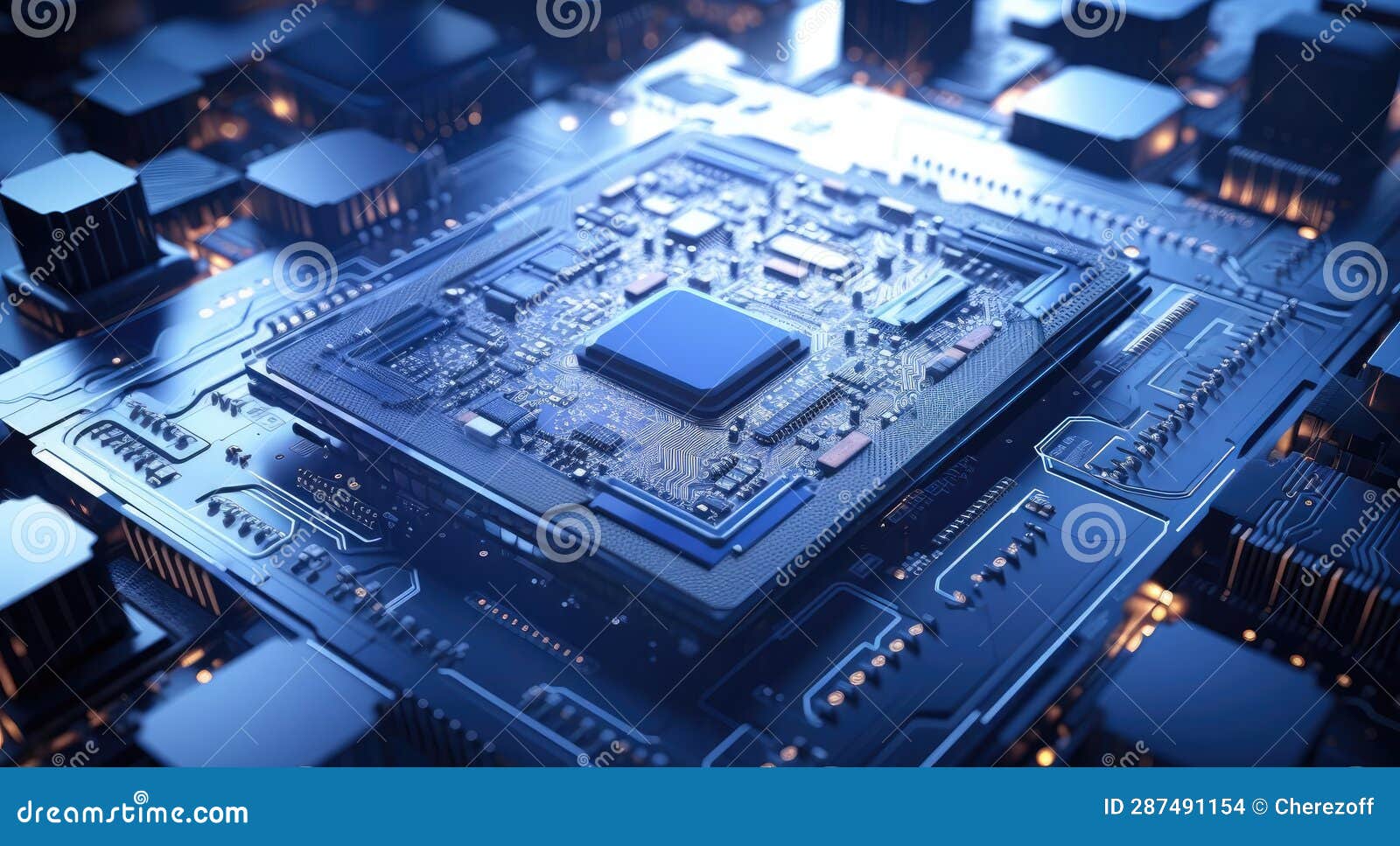 On-board Processor with Luminous Elements Stock Illustration ...