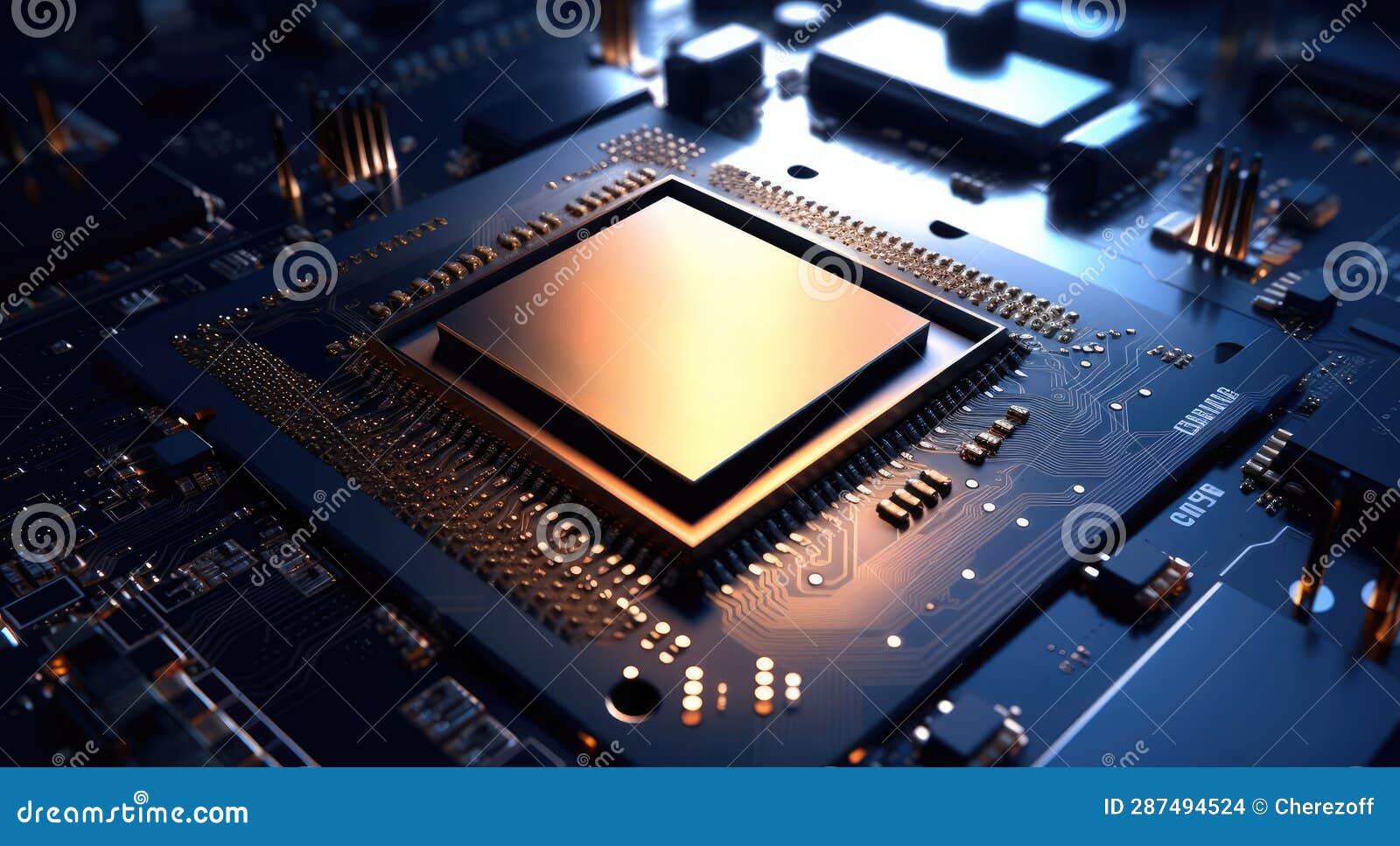 On-board Processor with Luminous Elements Stock Photo - Image of design ...