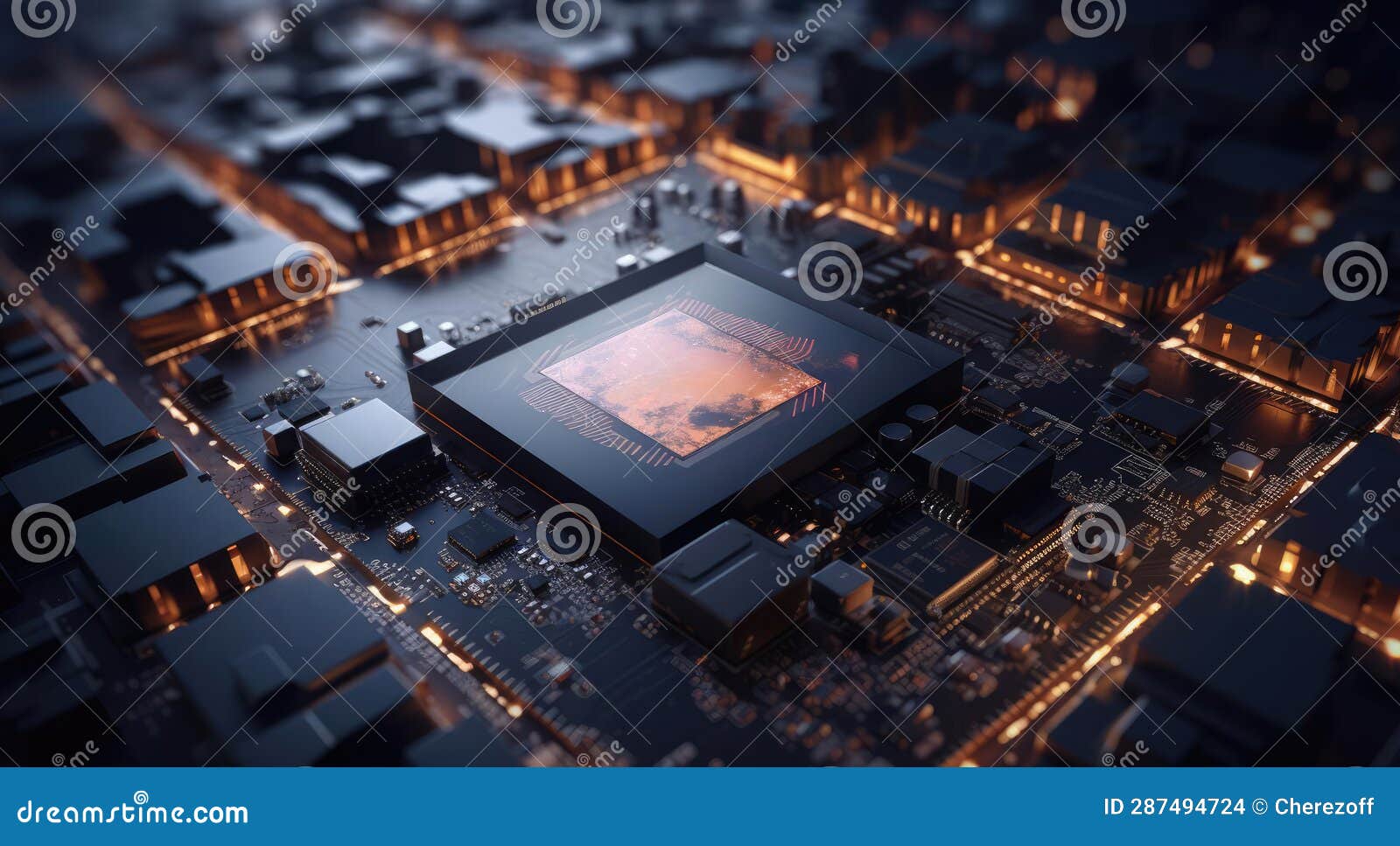 On-board Processor with Luminous Elements Stock Photo - Image of board ...