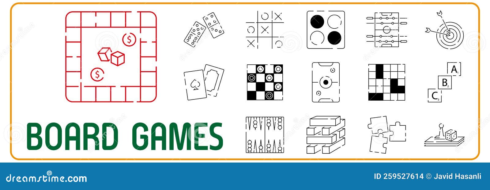 Board and Table Game Linear Icons Set. Vector Fun Symbols Stock Vector ...