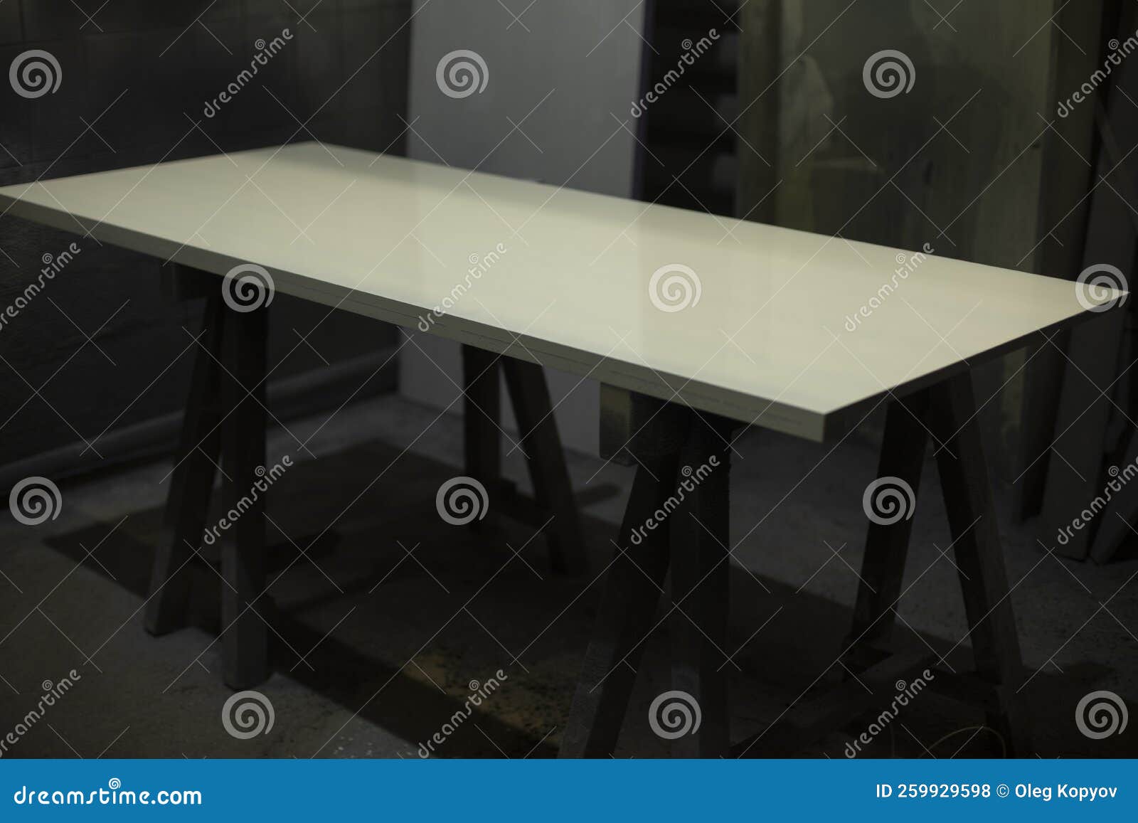 Board on Table. White Board in Carpentry Workshop Stock Photo - Image ...