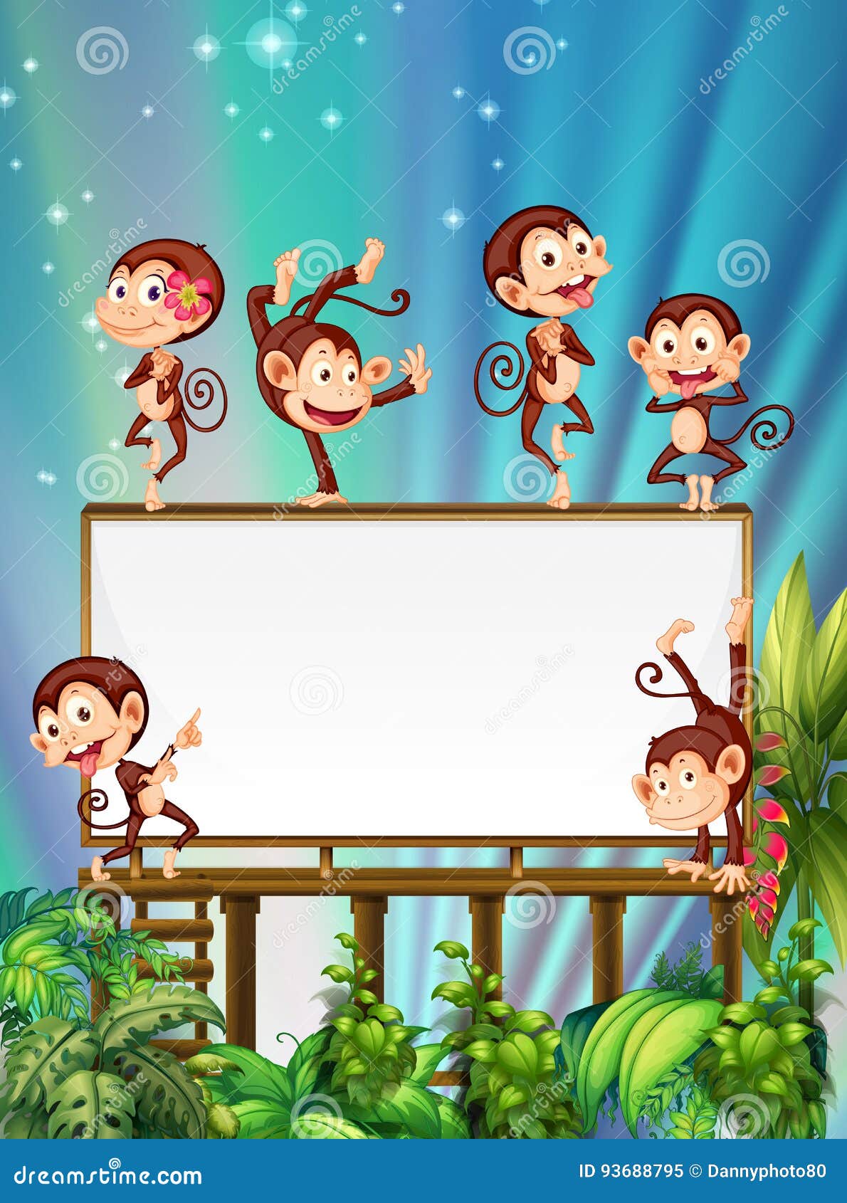 Board Template with Cute Monkeys Stock Vector - Illustration of border ...
