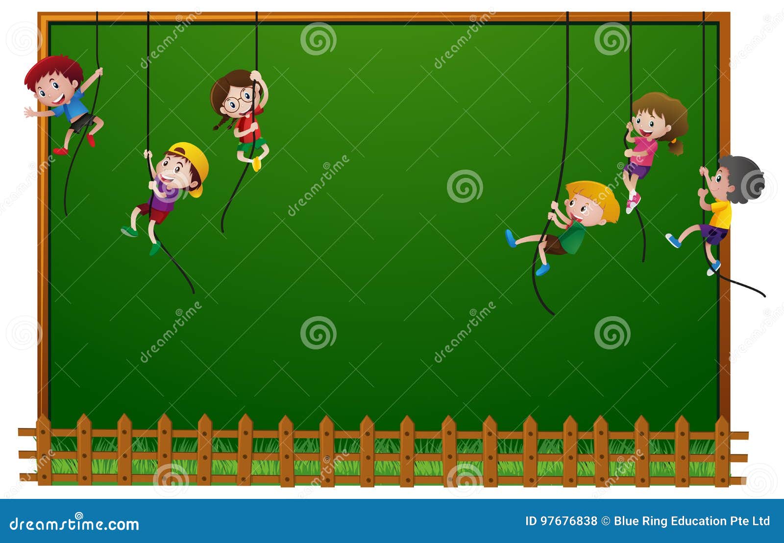 Board Template With Kids Hanging On Ropes Vector Illustration ...