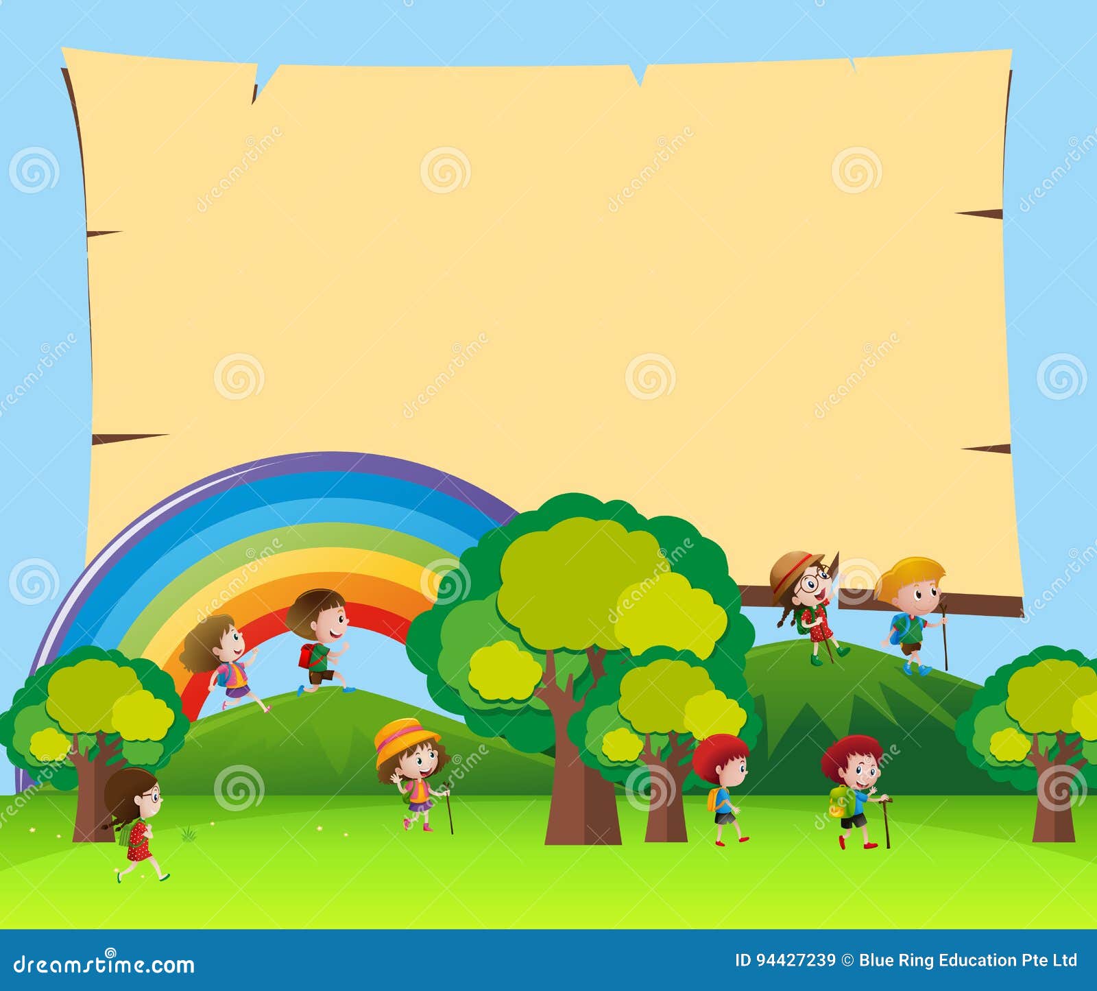 Board Template with Kids in the Park Stock Vector - Illustration of ...
