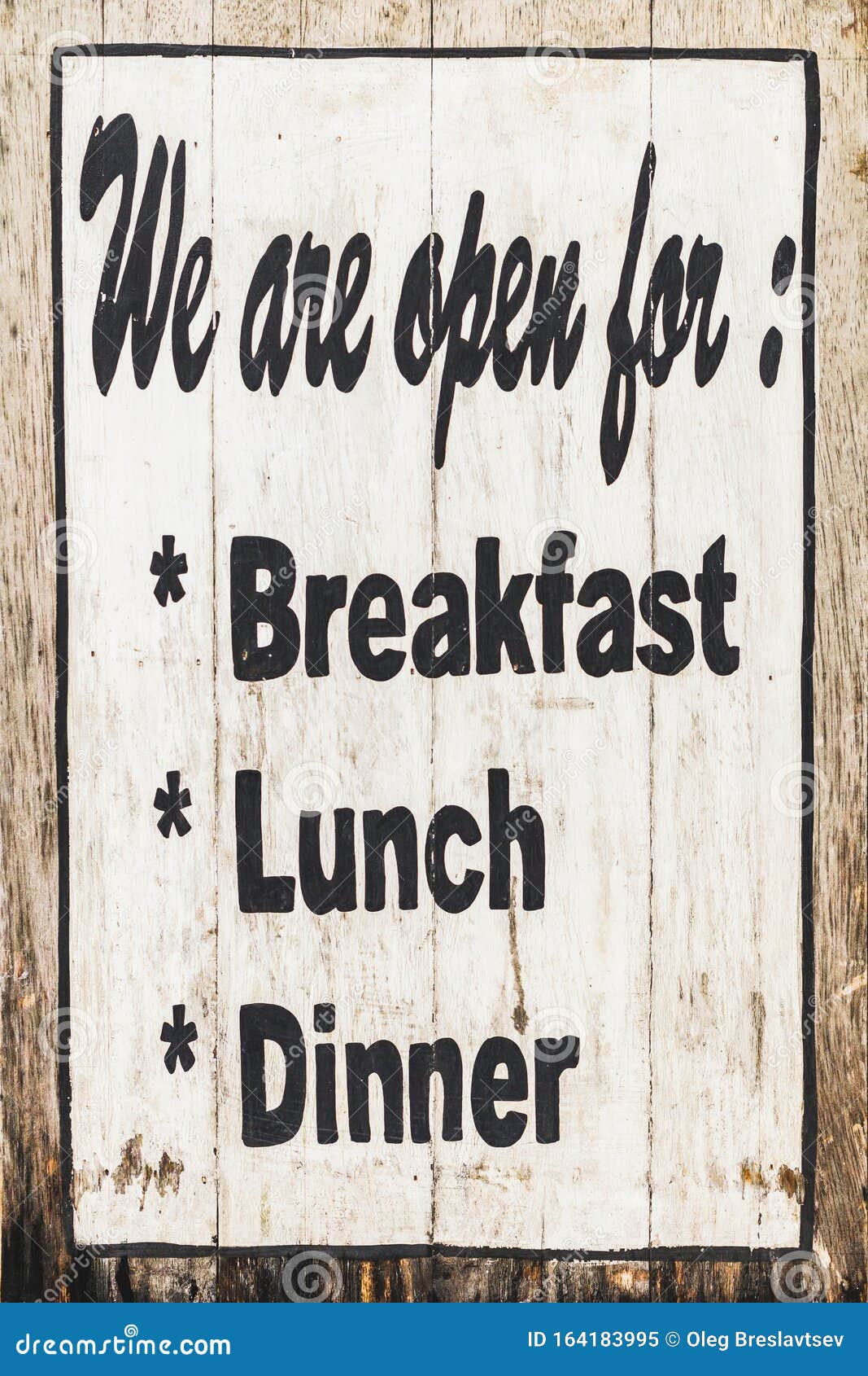 Board with Text we are Open for Breakfast, Lunch, Dinner Stock Image ...