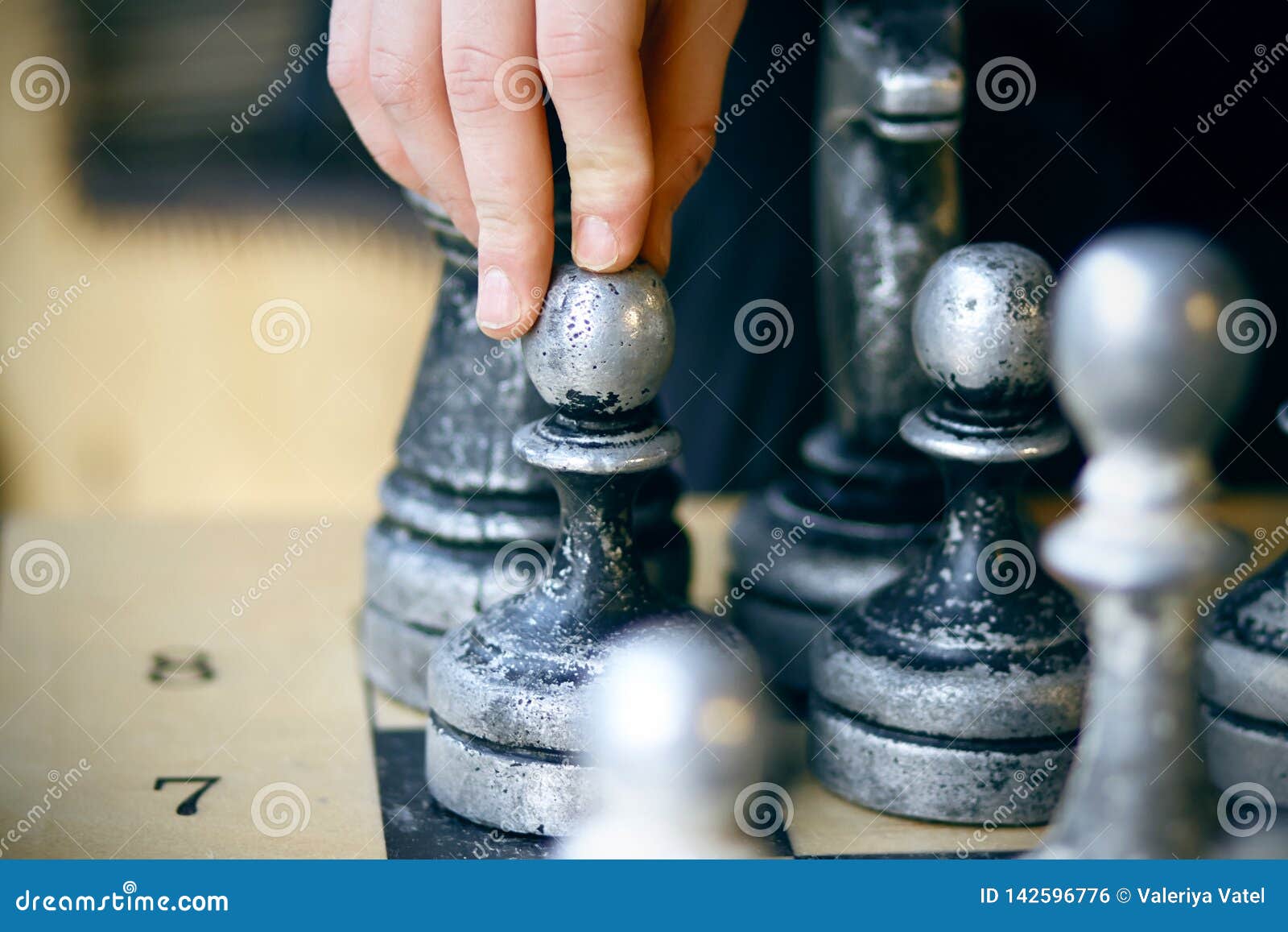 On the Board There are Old Large Shabby Chess Pieces Stock Photo ...