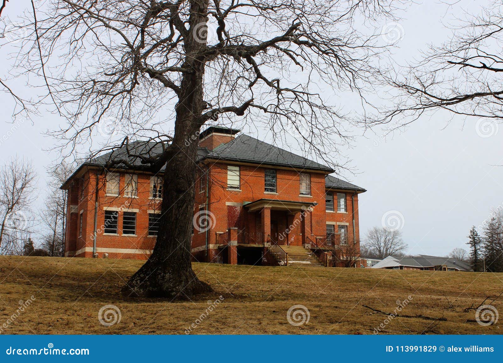 Old Broken Windows on Abandoned Brick Asylum Building Stock Image ...