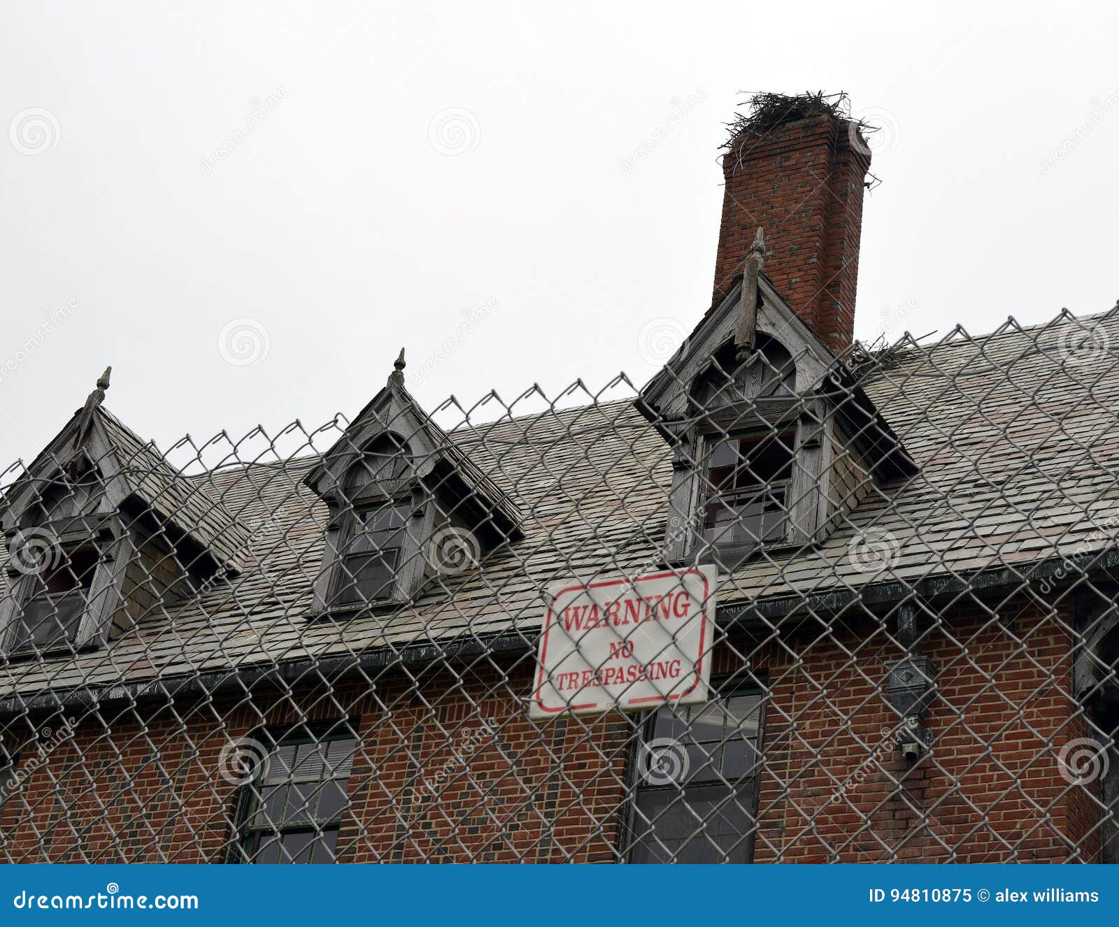 Old Broken Windows on Abandoned Brick Asylum Building Stock Image ...
