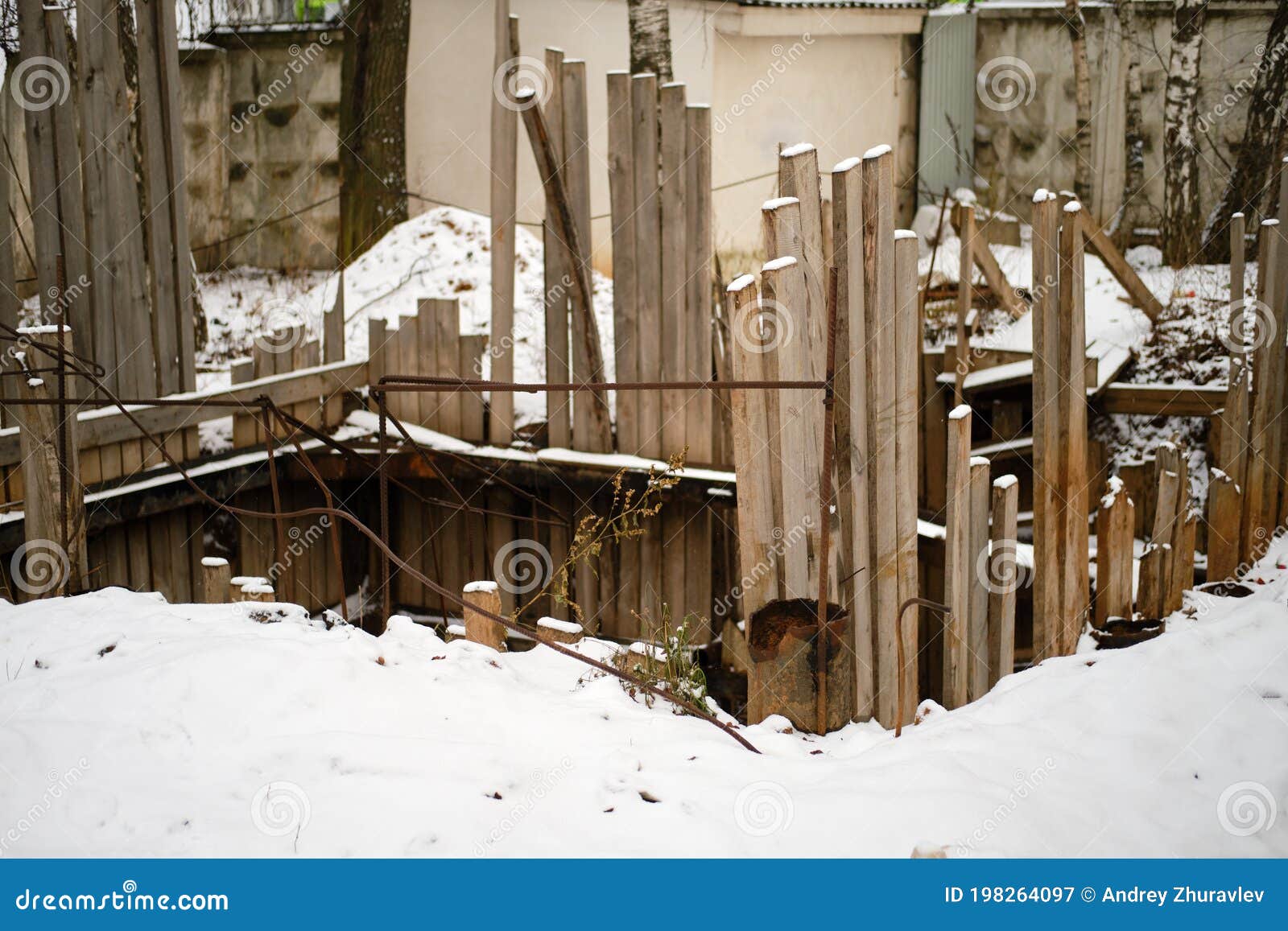Boarded-up Dangerous Pit for Construction Work on a Sewer Pipeline ...