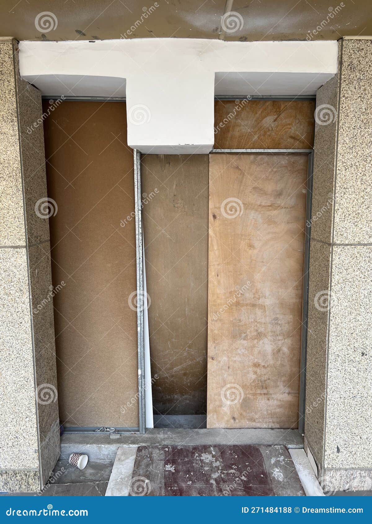 A boarded-up entrance stock photo. Image of construction - 271484188