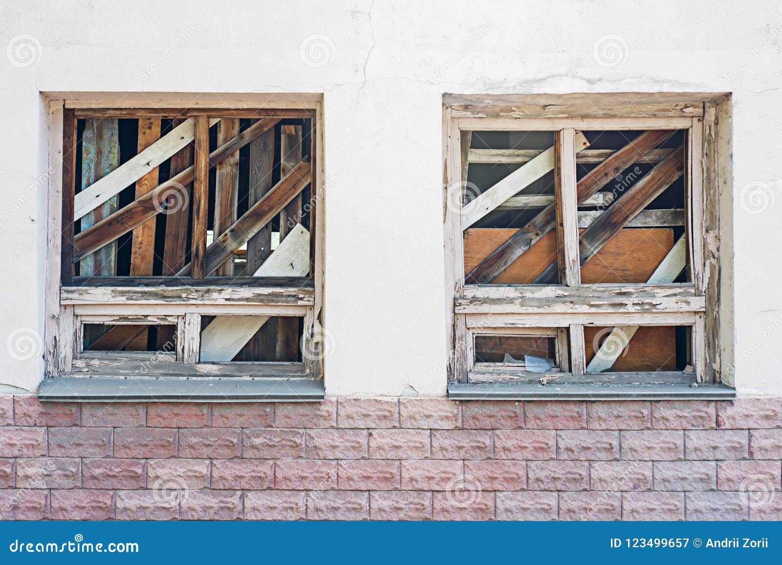 Boarded-up Window in an Abandoned Old Building. Broken Windows on the ...