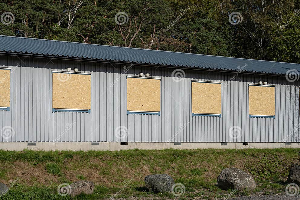 Boarded Up Windows at Light Blue Barracks.. Stock Image - Image of ...