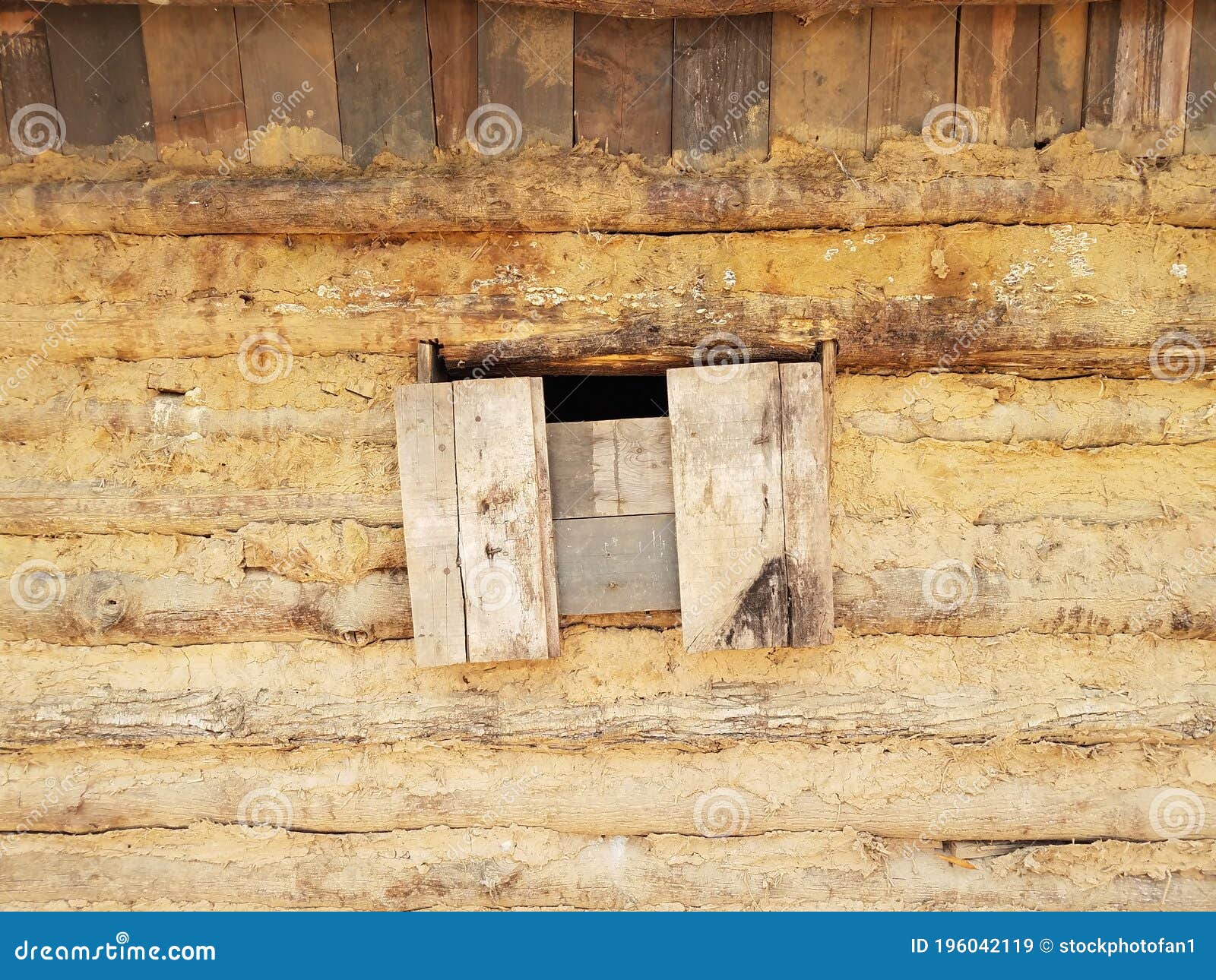 Boarded Window on Old Log and Mud Cabin Stock Image - Image of window ...