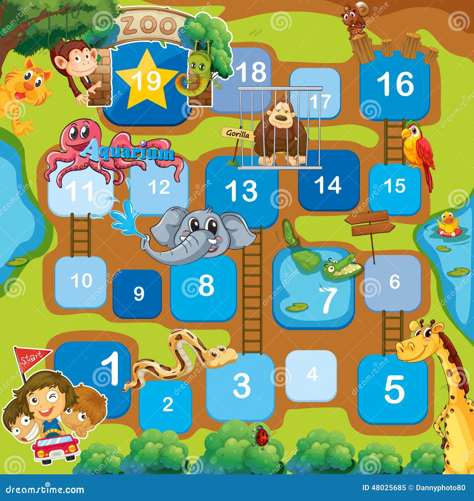 A boardgame with animals stock vector. Illustration of cartoon - 48025685