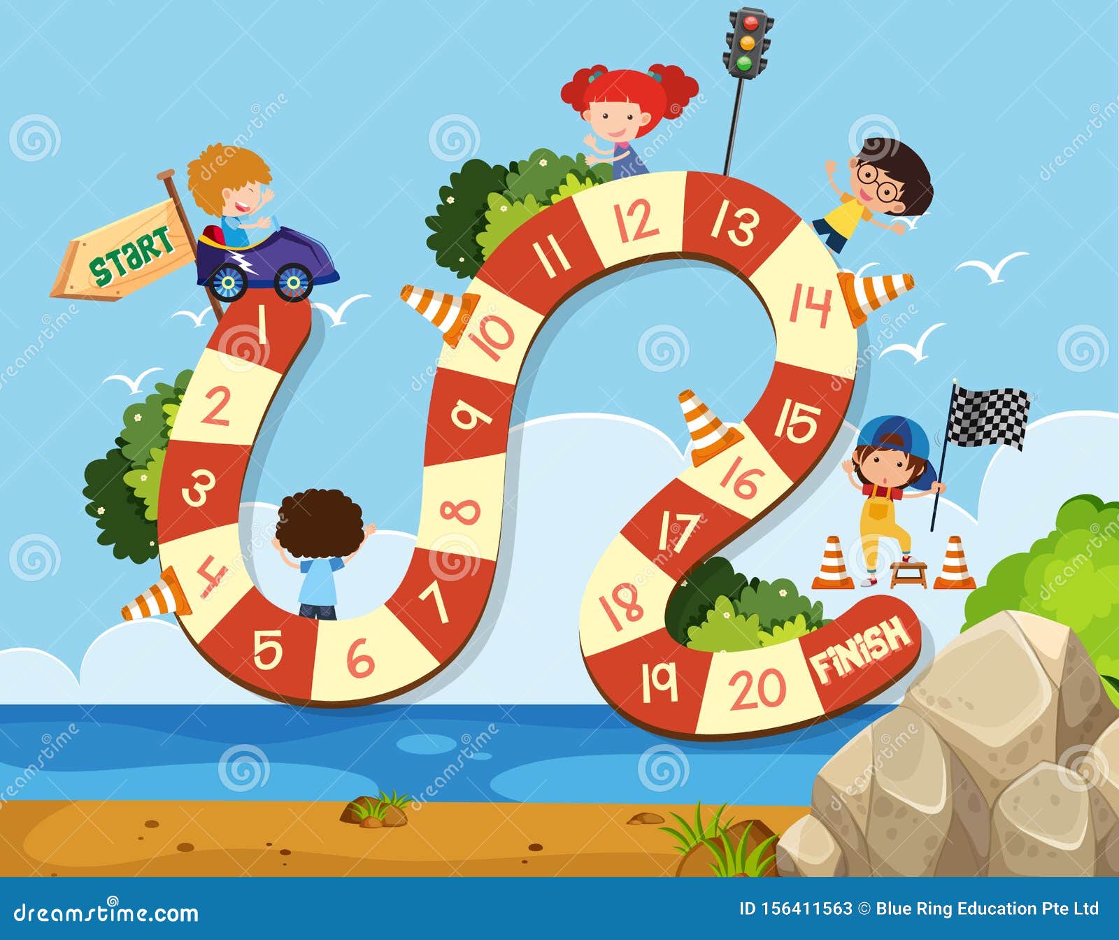 Boardgame Design Template with Children in Racing Car Stock Vector ...