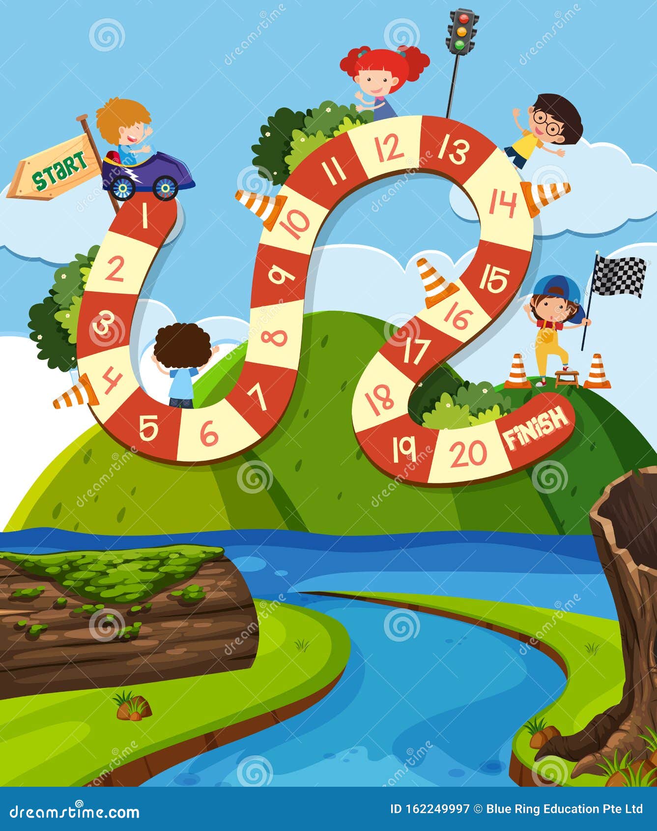 Boardgame Design Template with Kids in Racing Car Stock Illustration ...