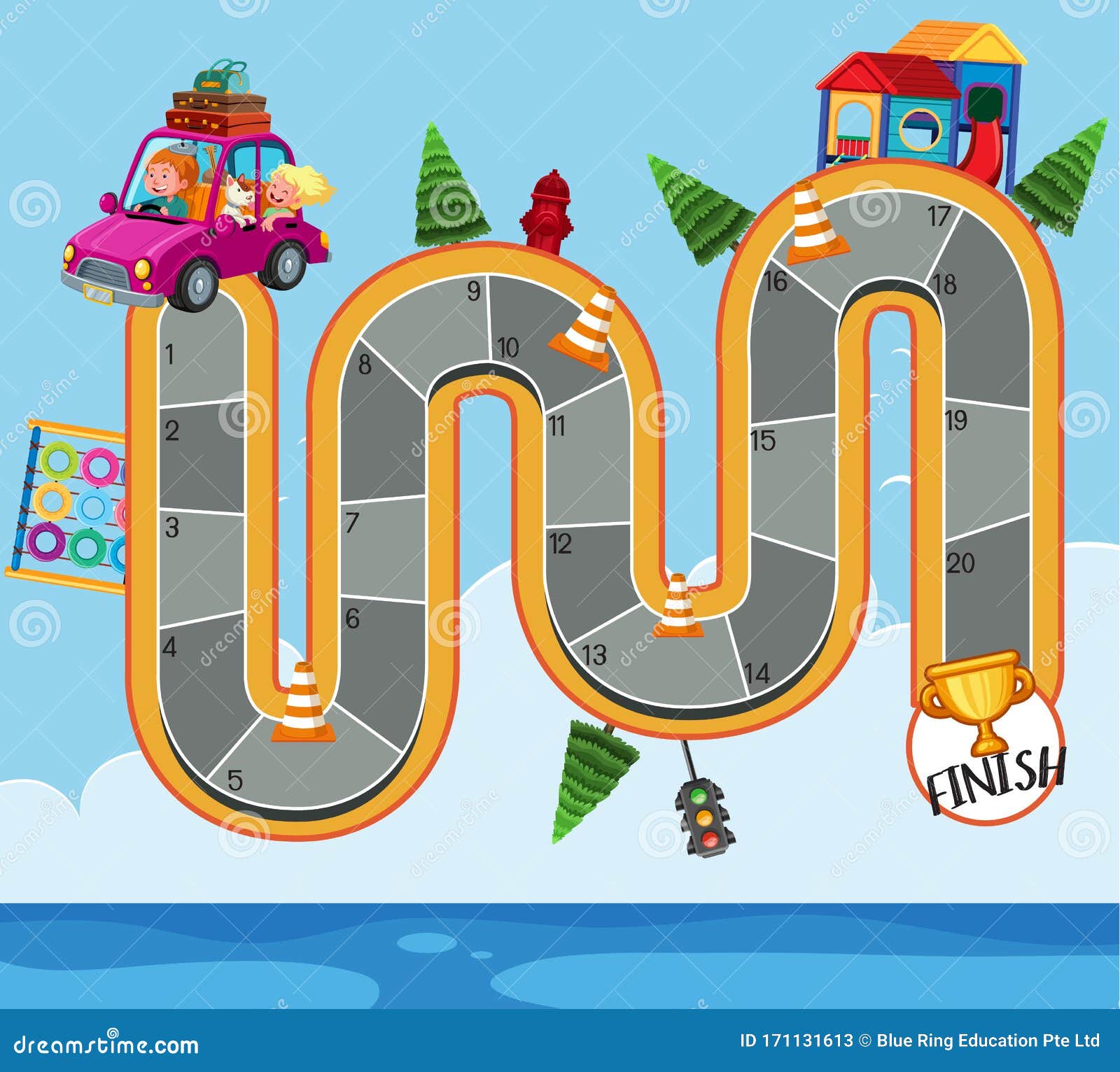 Boardgame Design Template with People in Car Stock Illustration ...