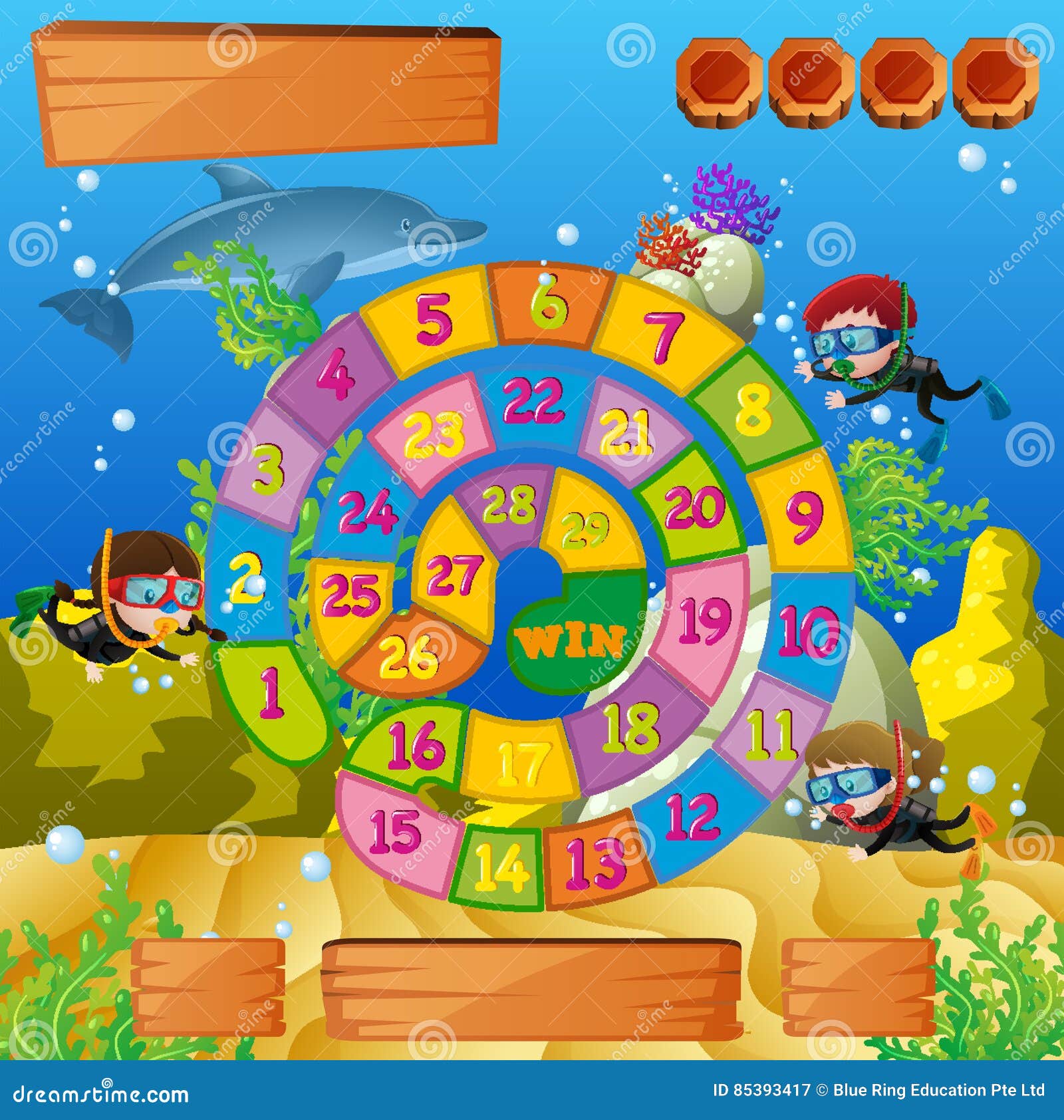 Boardgame Template with Kids Diving Under the Sea Stock Vector ...