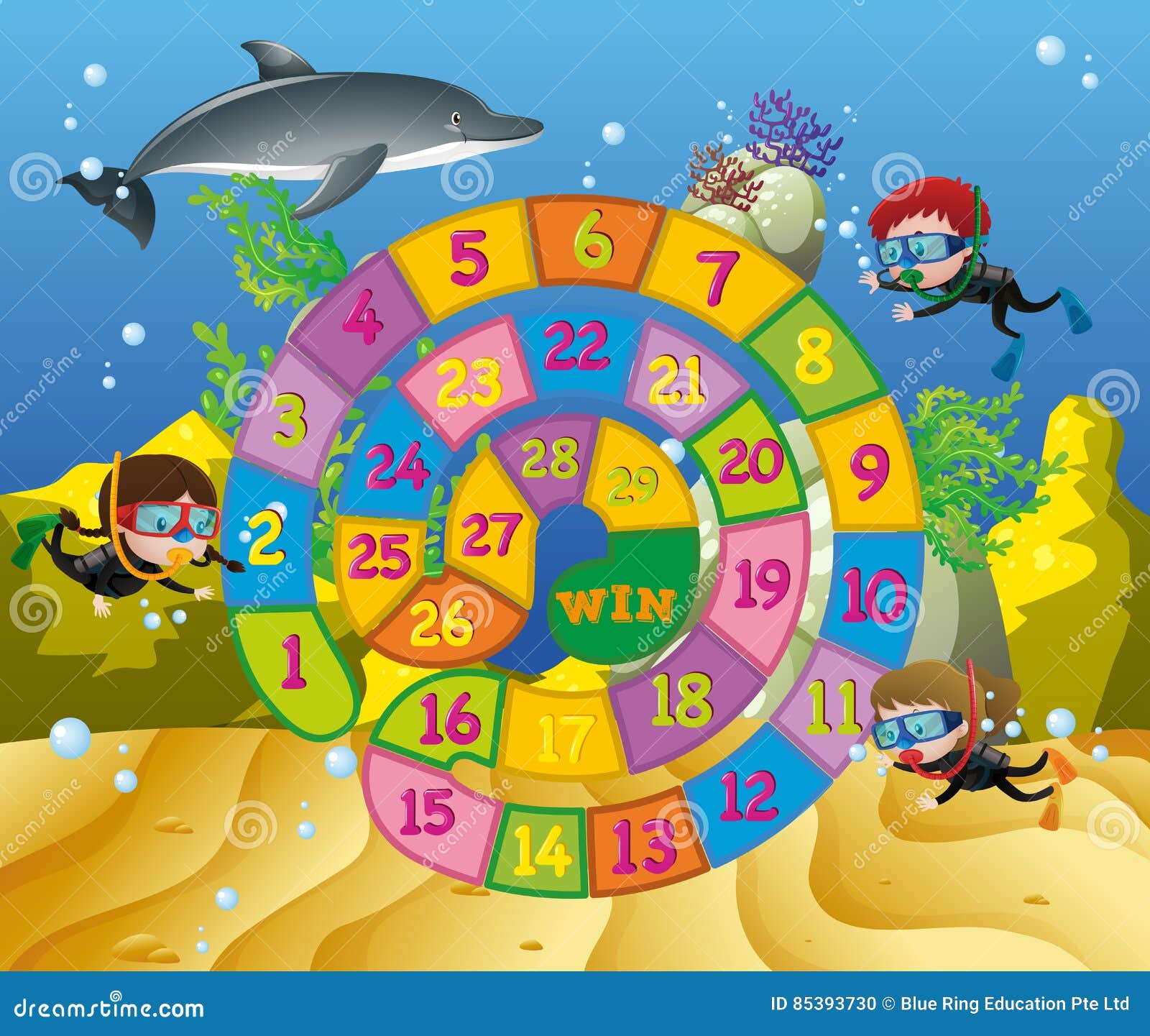 Dolphin Underwater Outline Drawing In Cartoon Style Vector Illustration ...