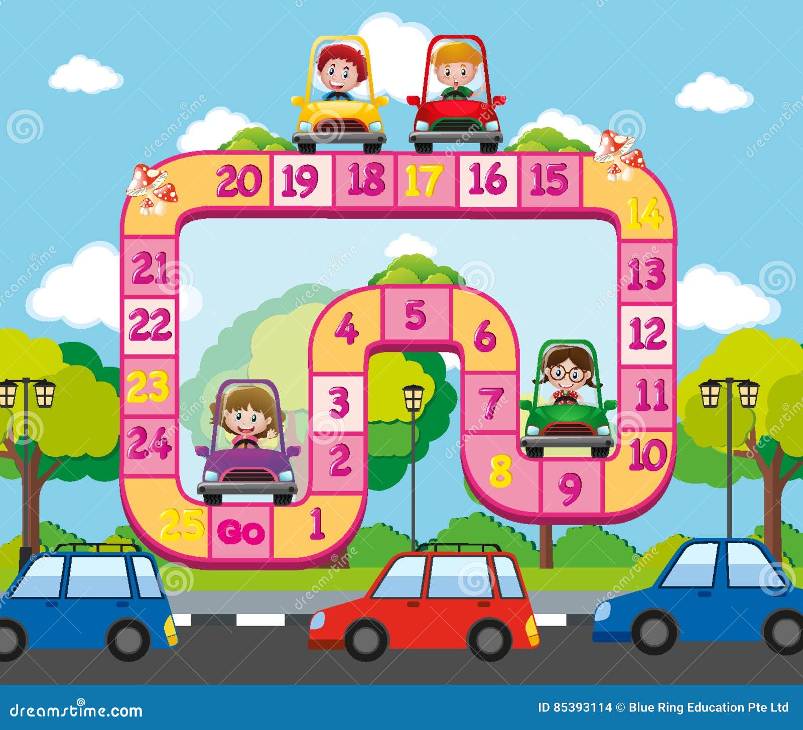 Boardgame Template with Kids on the Road Stock Vector - Illustration of ...