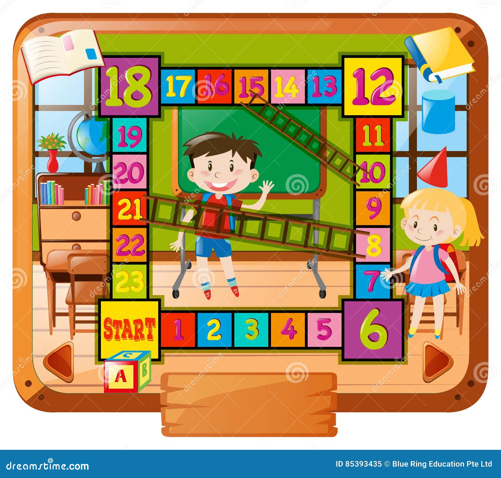 Boardgame Template With Kids At School Background Cartoon Vector ...