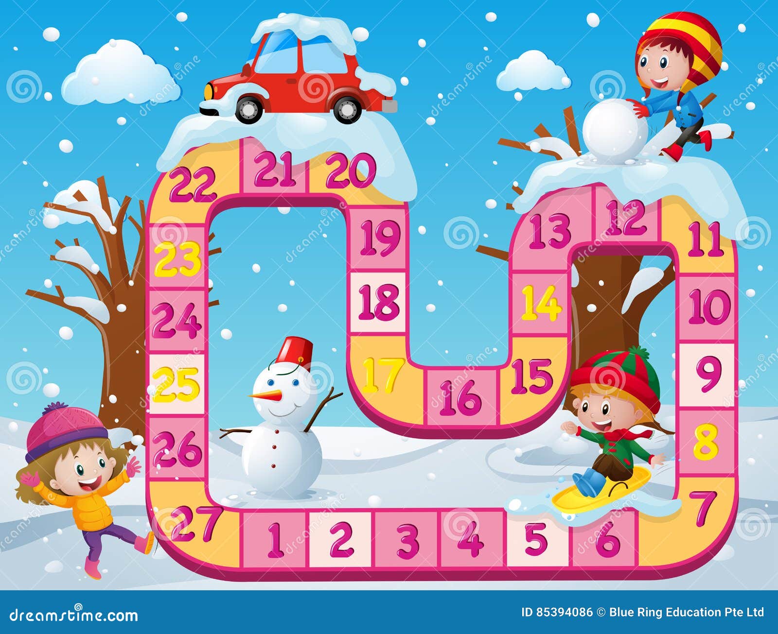 Boardgame Template with Kids in the Snow Stock Vector - Illustration of ...