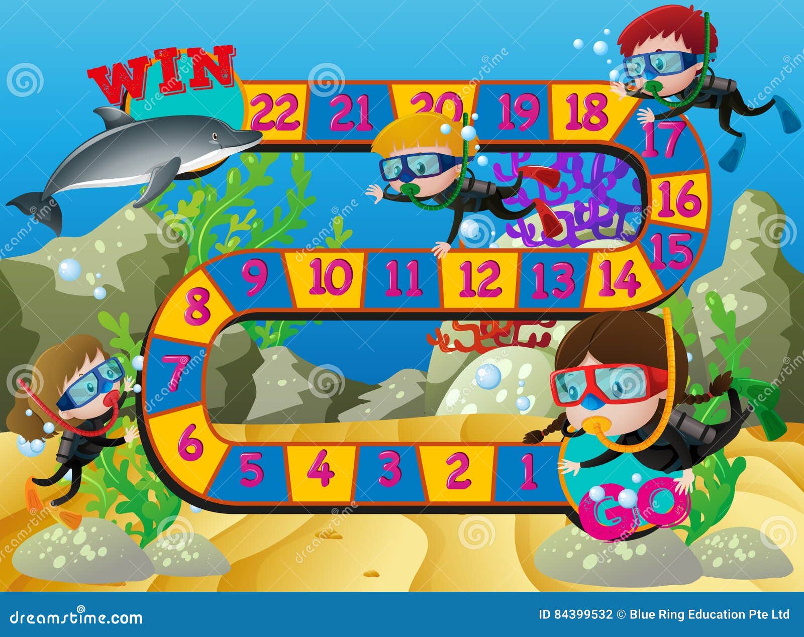 Boardgame Template with Kids Swimming Under the Ocean Stock Vector ...