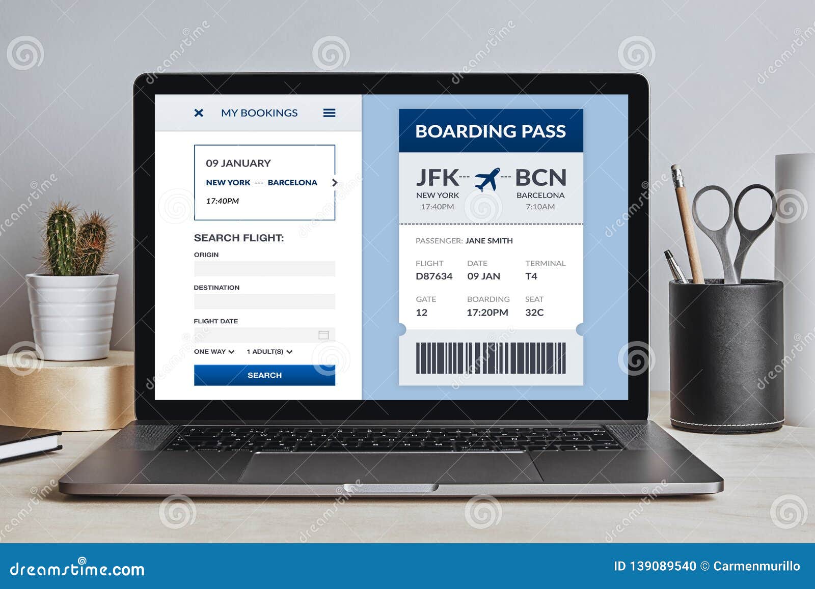 Boarding Pass Concept on Laptop Screen on Modern Desk Editorial Image ...