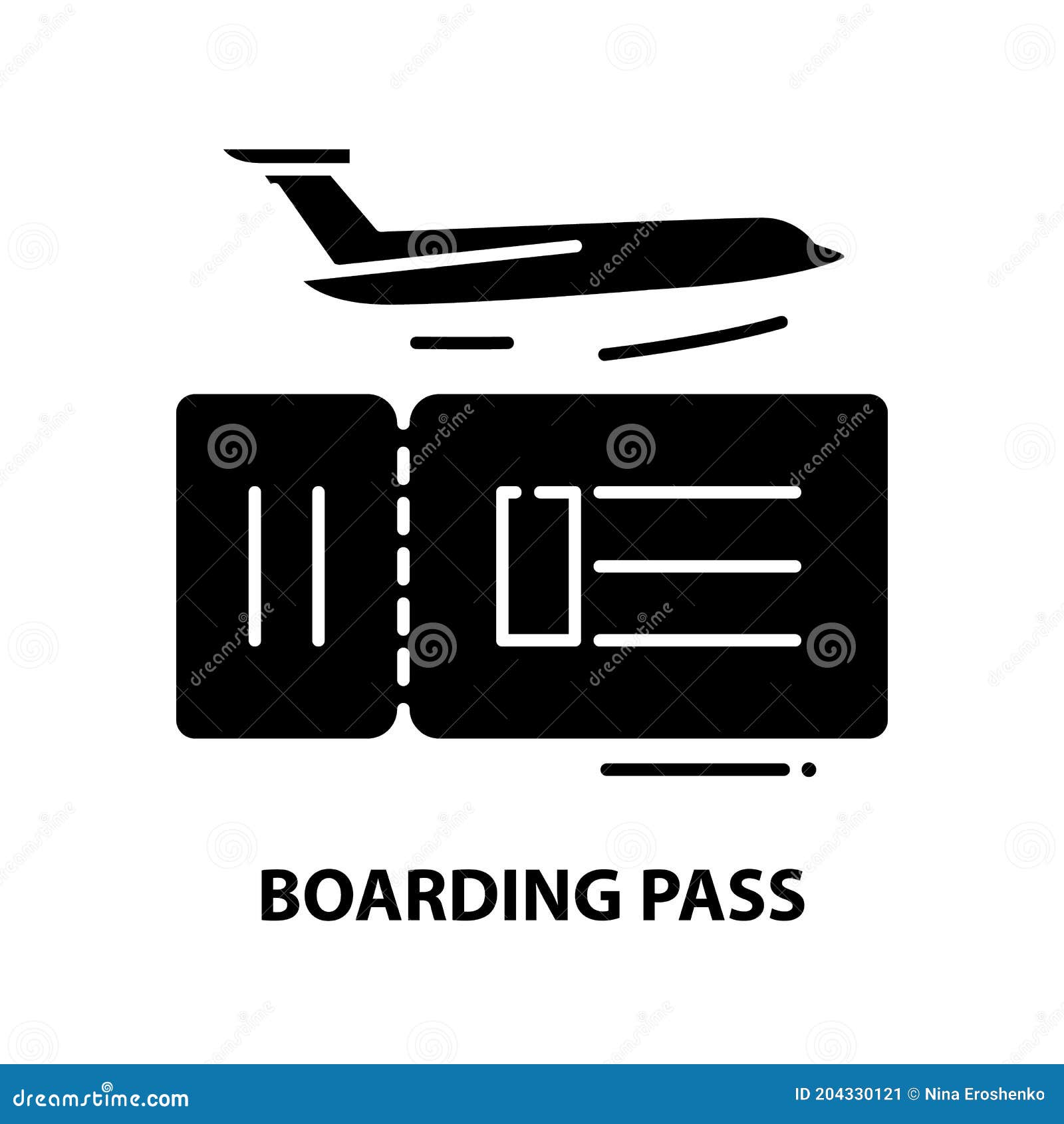 Boarding Pass Symbol Icon, Black Vector Sign with Editable Strokes ...
