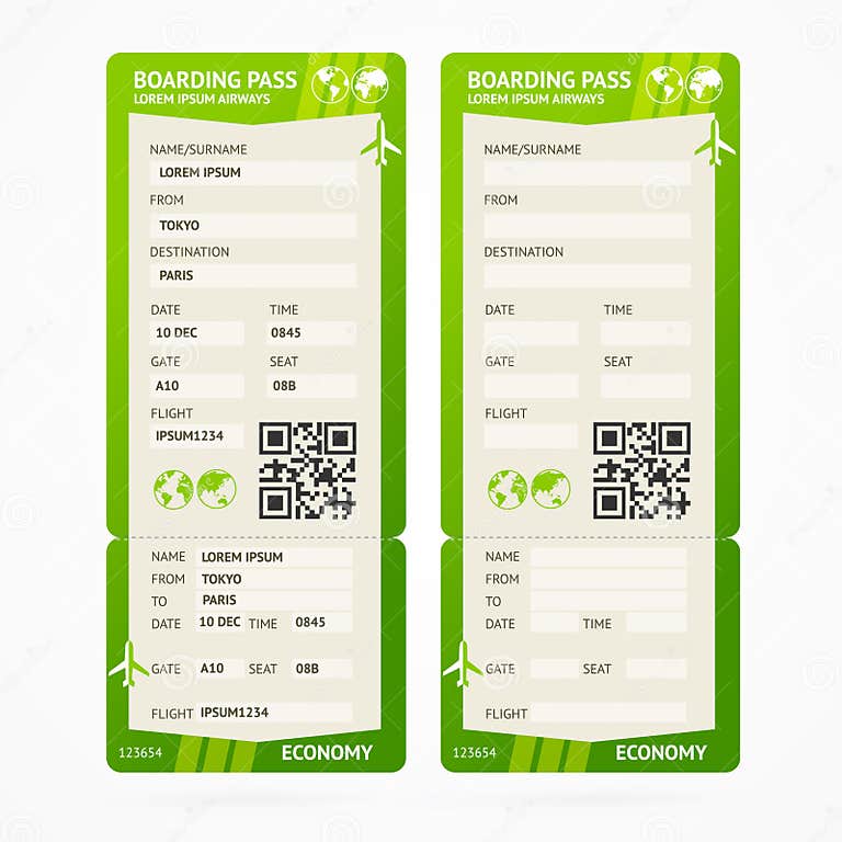 Boarding Pass Ticket Set. Vector Stock Vector - Illustration of card ...