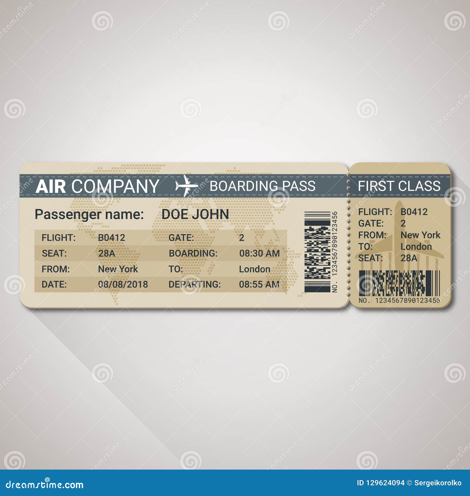 Boarding Pass Ticket Template for a Plane with Passenger Name and ...