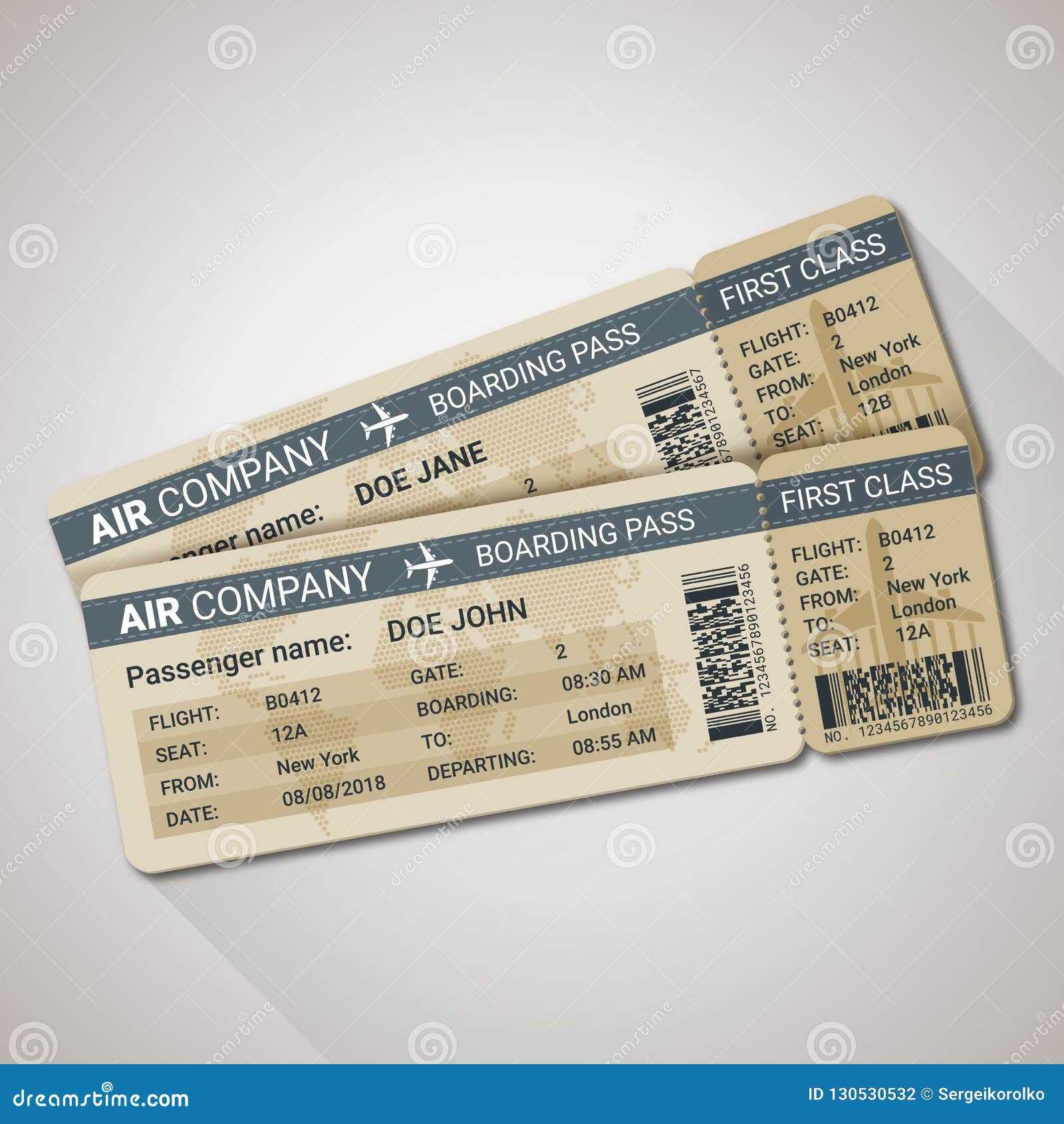 Boarding Pass Tickets Template for a Plane with Passenger Name and ...