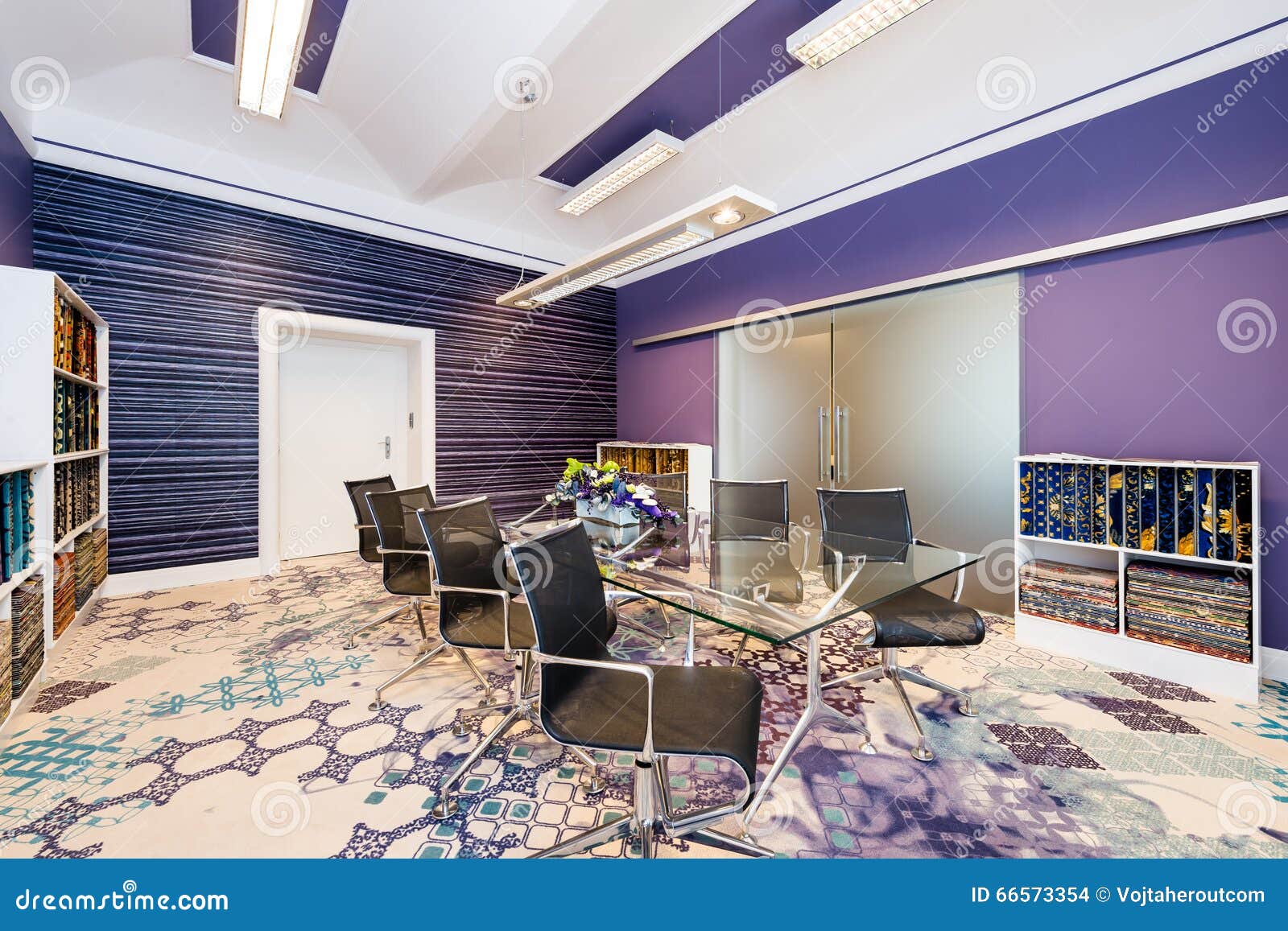 Boardroom with Glass Table and Blue-violet Walls Stock Photo - Image of ...