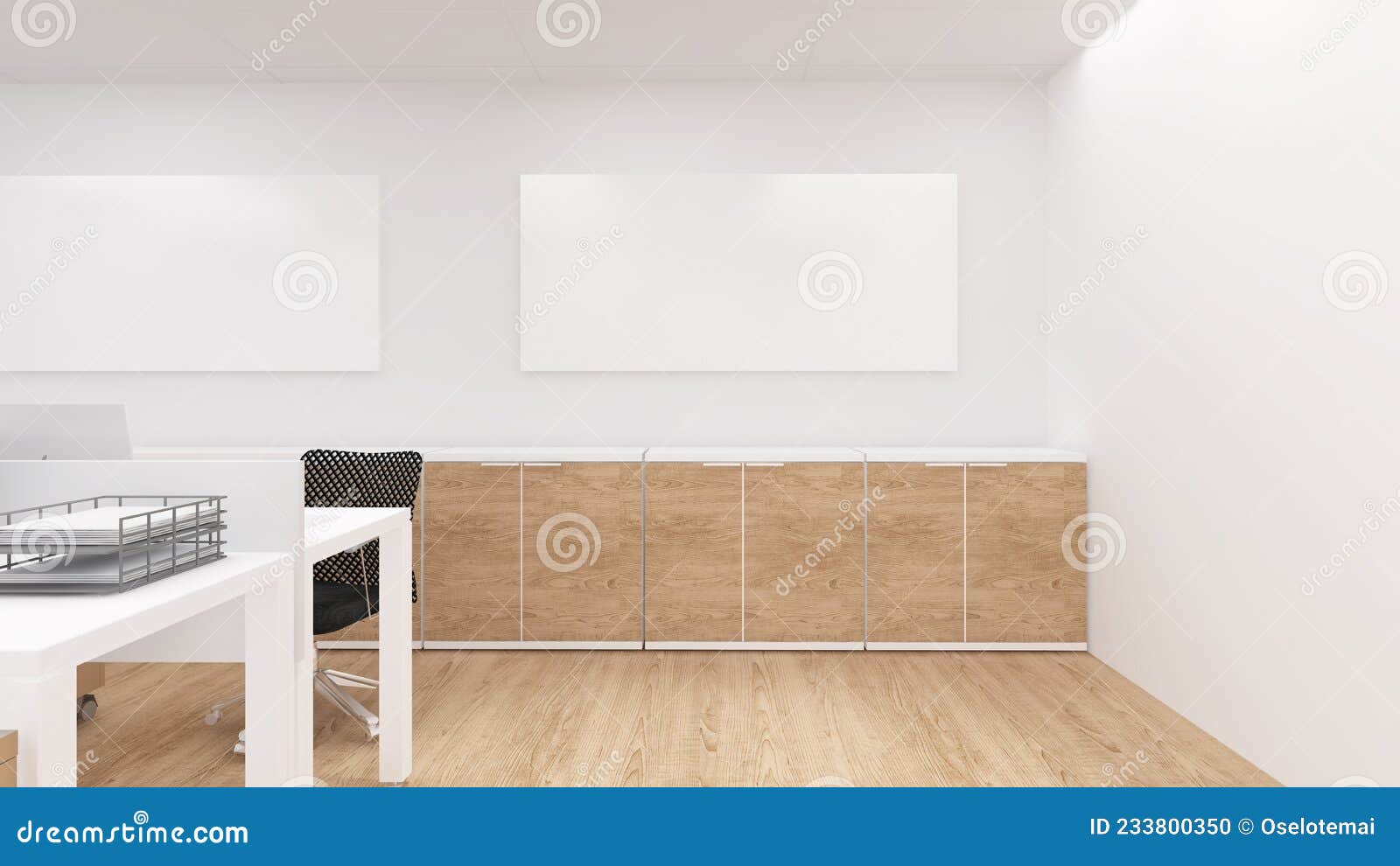 Boards on a White Wall in the Office Space with Office Filing Cabinets ...