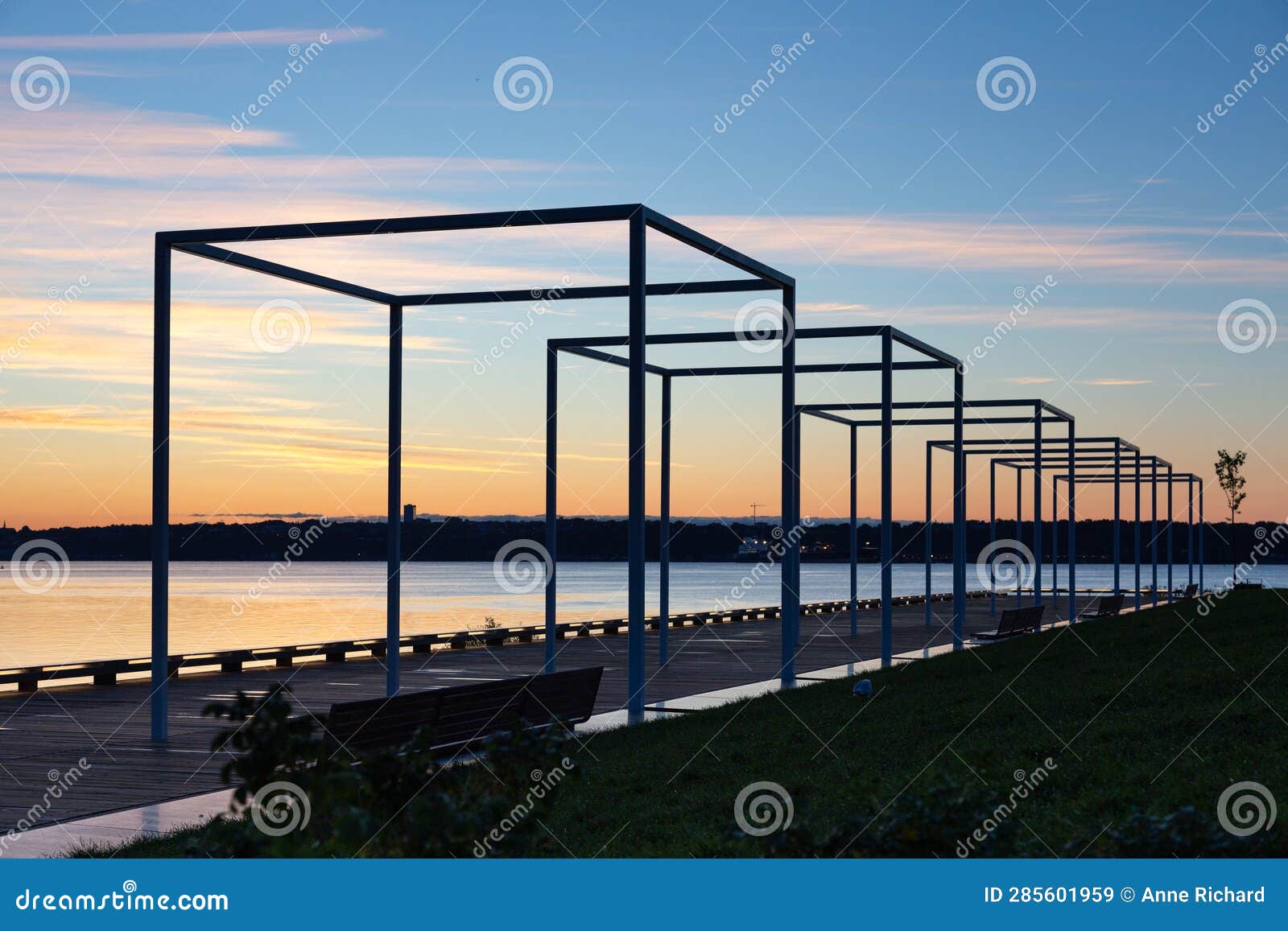 Boardwalk with Cubic Structures in a St. Lawrence River Beach Area ...