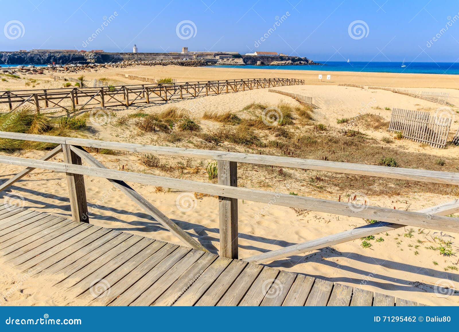 Boardwalk and Fence on Sandy Beach, Tarifa, Spain Stock Photo - Image ...