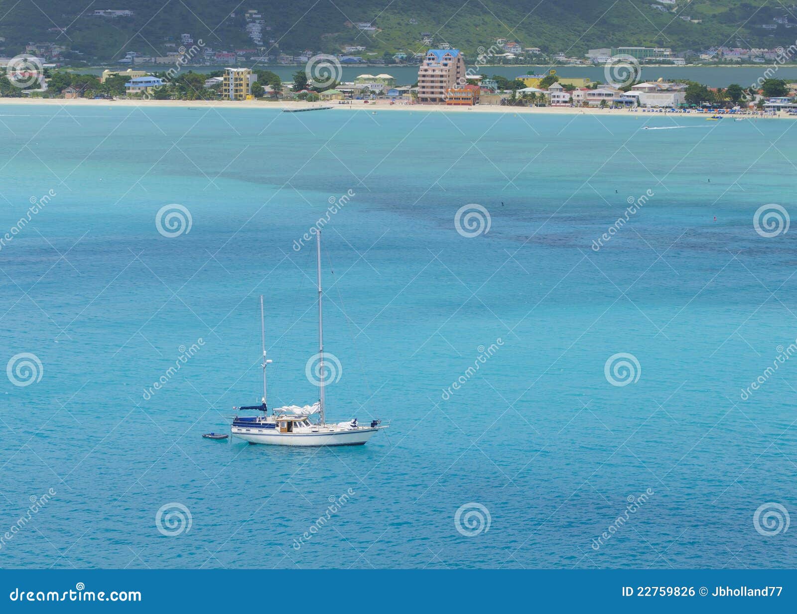 Boat Alone in Caribbean Ocean Stock Photo - Image of calm, sailing ...