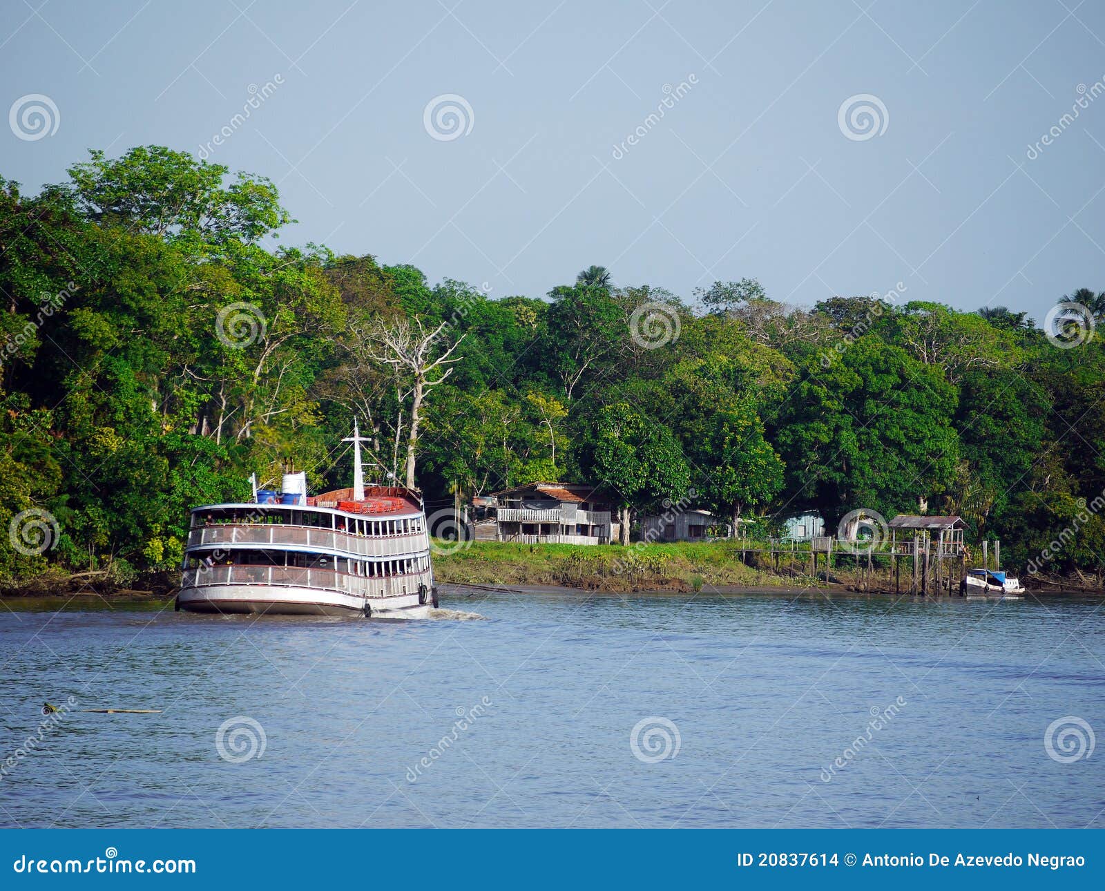 Boat in Amazon river stock photo. Image of blue, building - 20837614