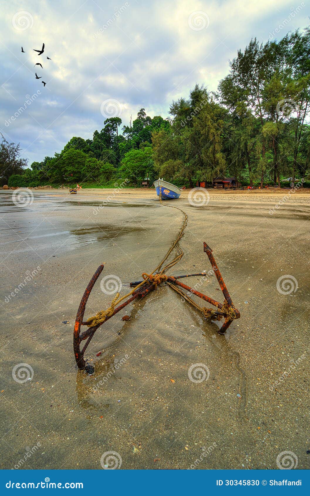Boat and the Anchor Near Beach Stock Photo - Image of horizon, daylight ...