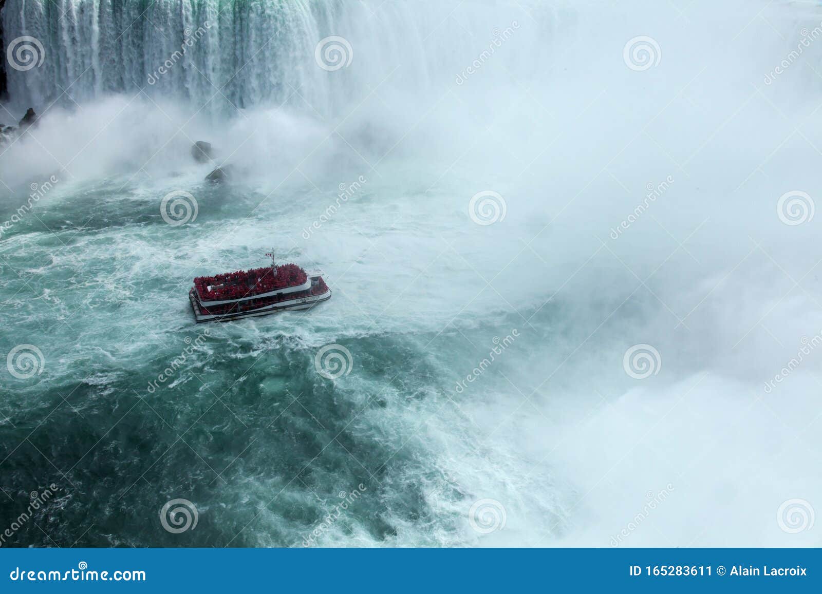 Boat waterfall stock image. Image of landscape, misty - 165283611