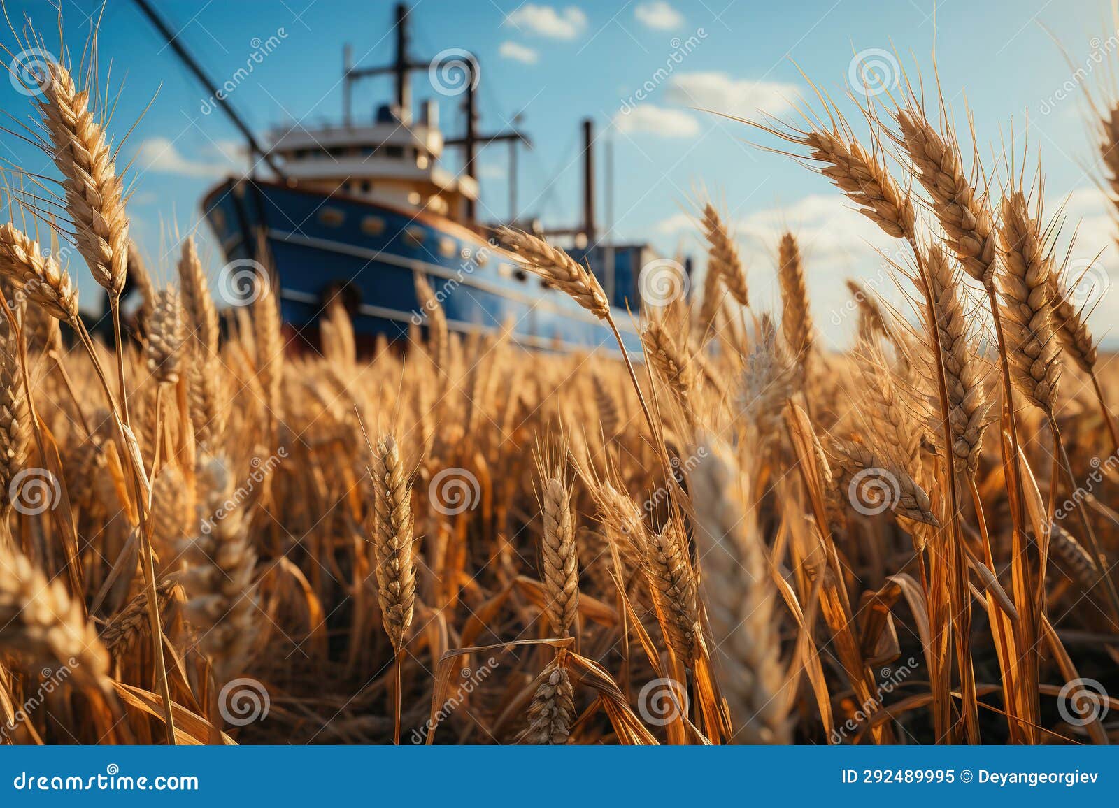 A Boat is in the Background of a Wheat Field Stock Illustration ...