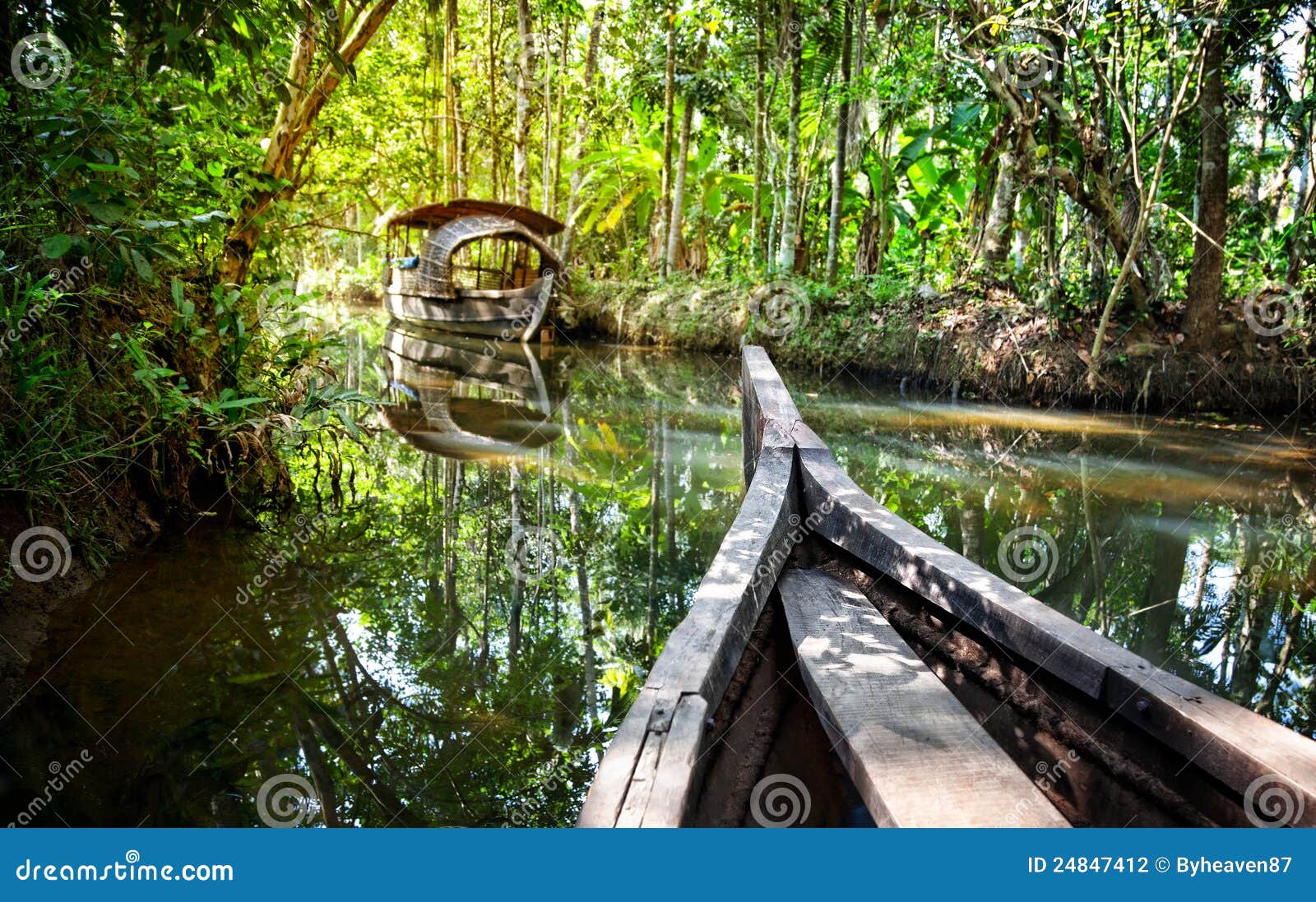Boat in backwaters jungle stock photo. Image of channel - 24847412