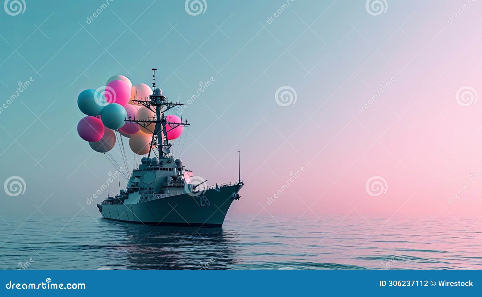 A Boat with Balloons Floating Down the Water on it S Side Stock Photo ...