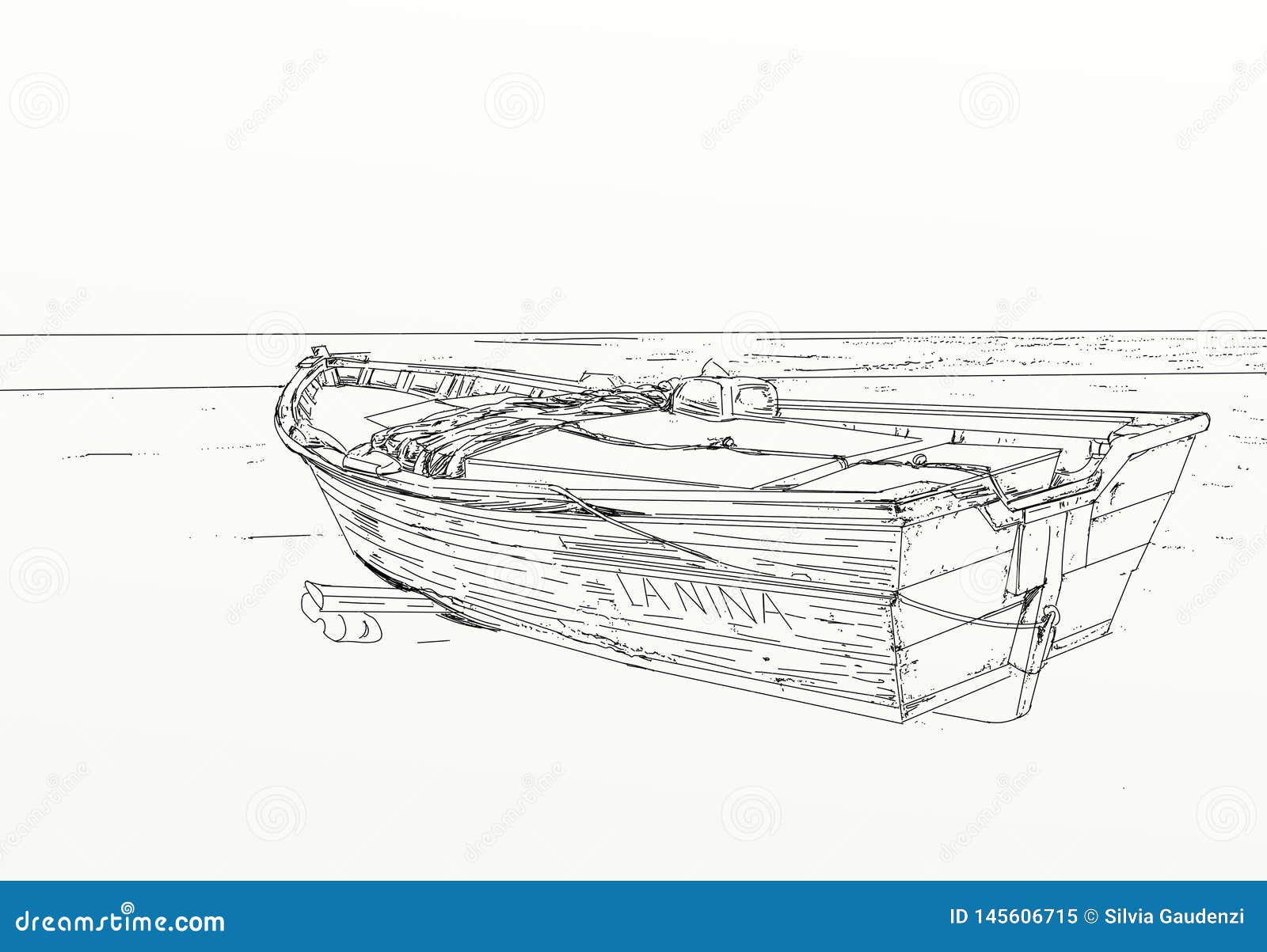 Boat on beach stock illustration. Illustration of black - 145606715