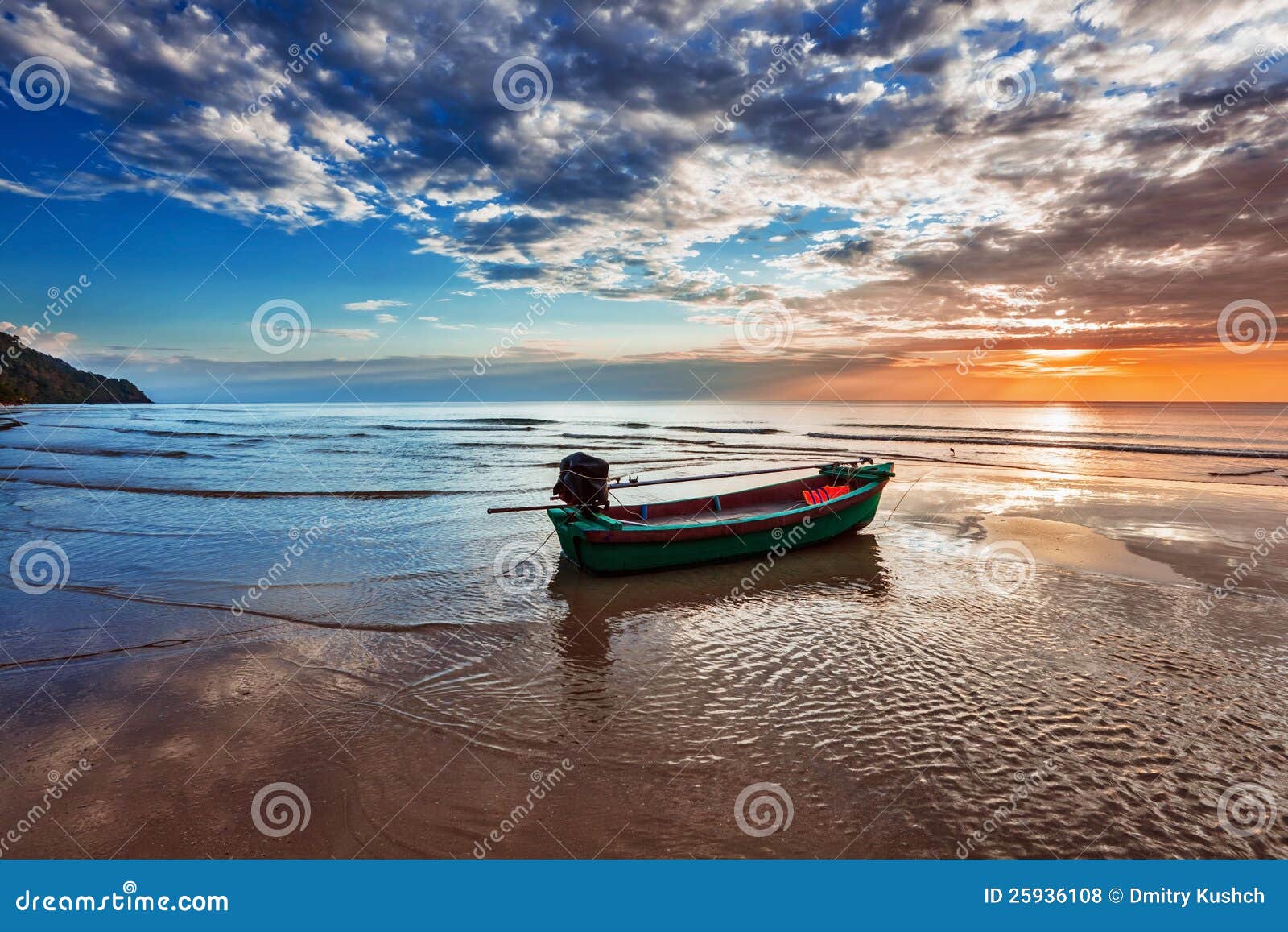 Boat on the Beach at Sunset Stock Photo - Image of calm, island: 25936108