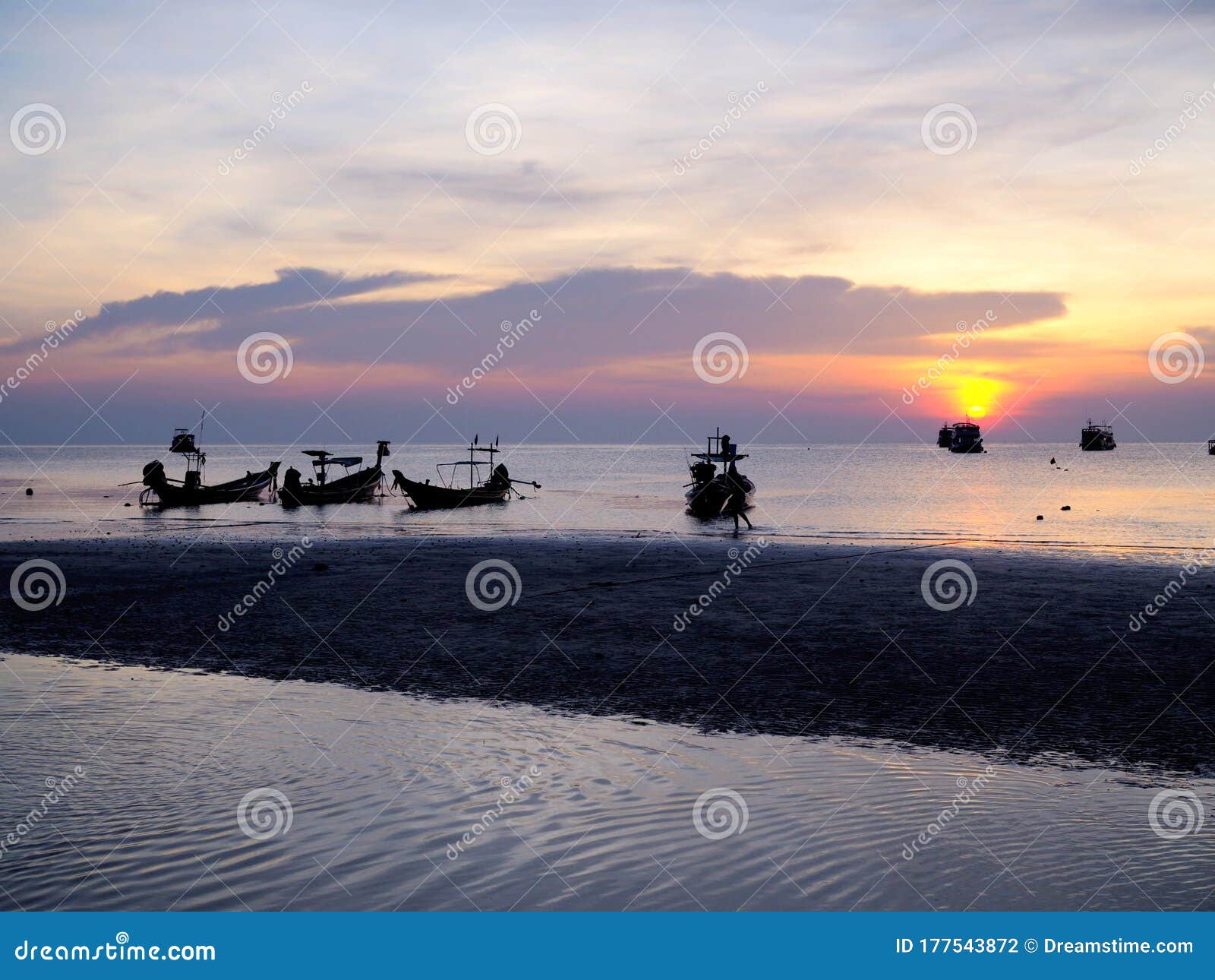 The Boat on the Beach before Sunset Stock Photo - Image of view, sunset ...