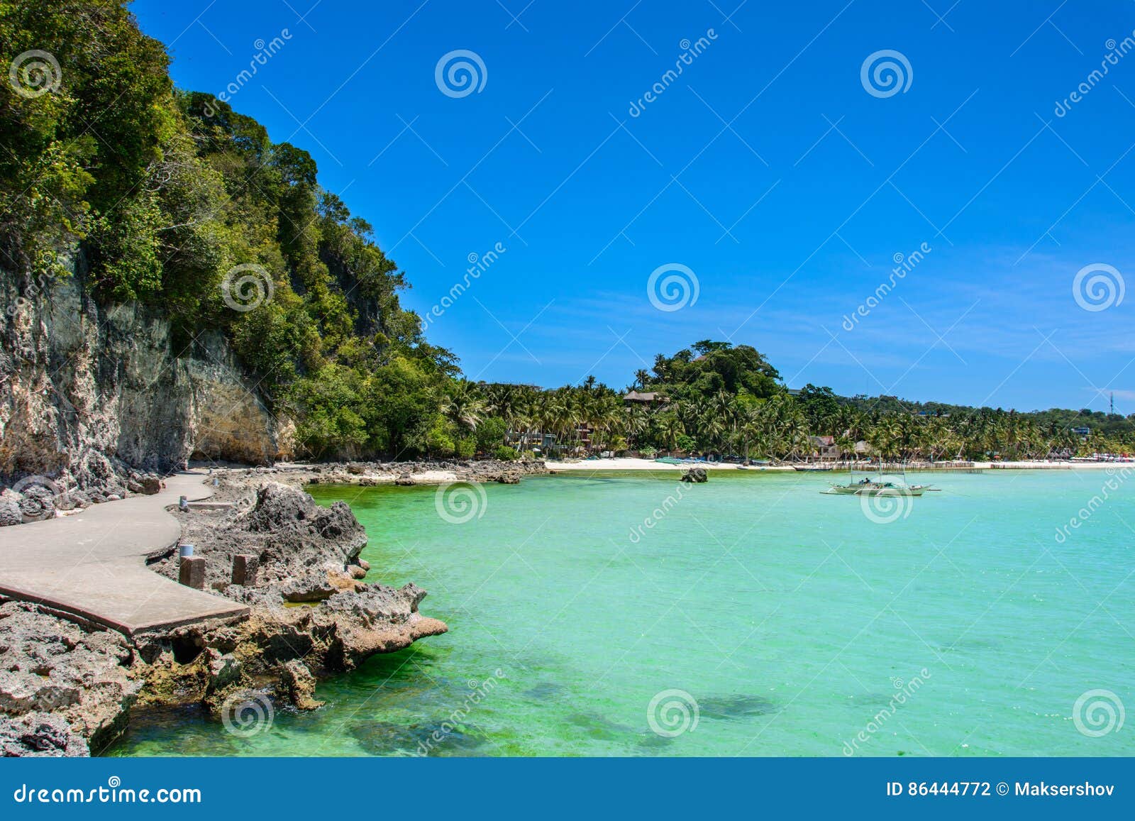 Boat in the Blue Lagoon, Boracay Island, Philippines Stock Photo ...