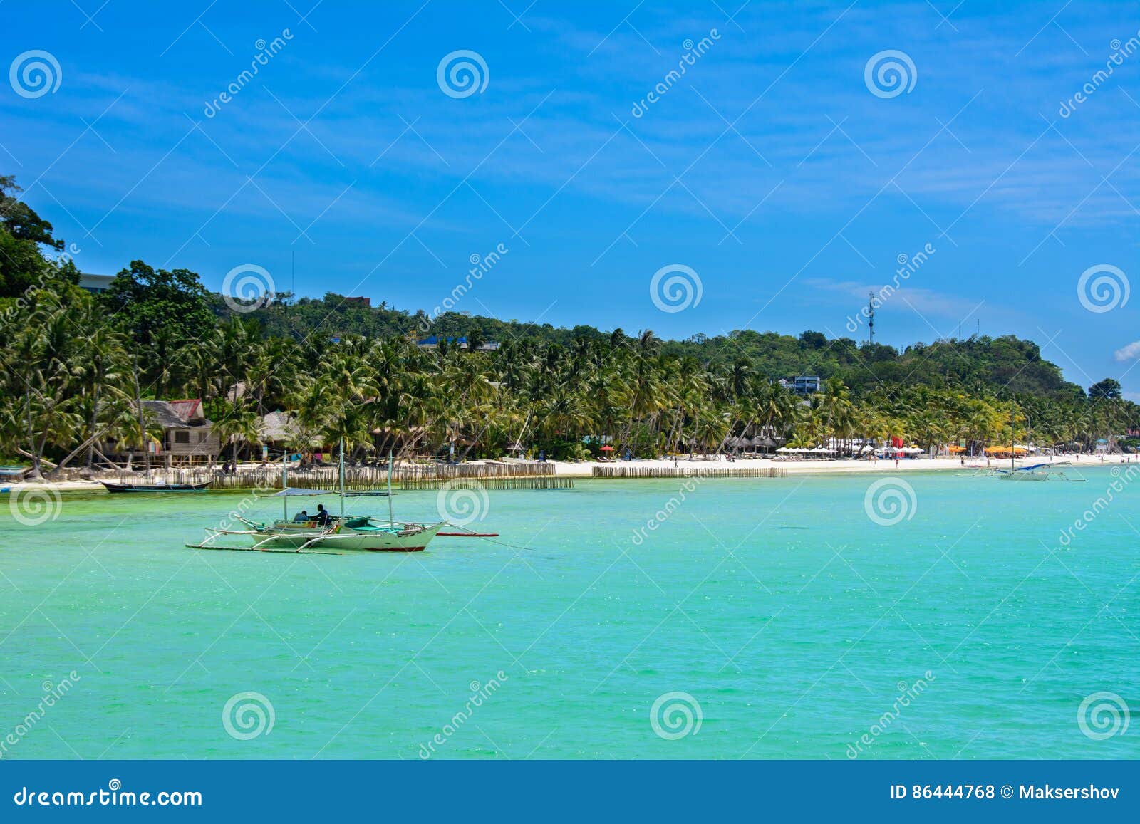 Boat in the Blue Lagoon, the Island of Boracay Philippines Editorial ...